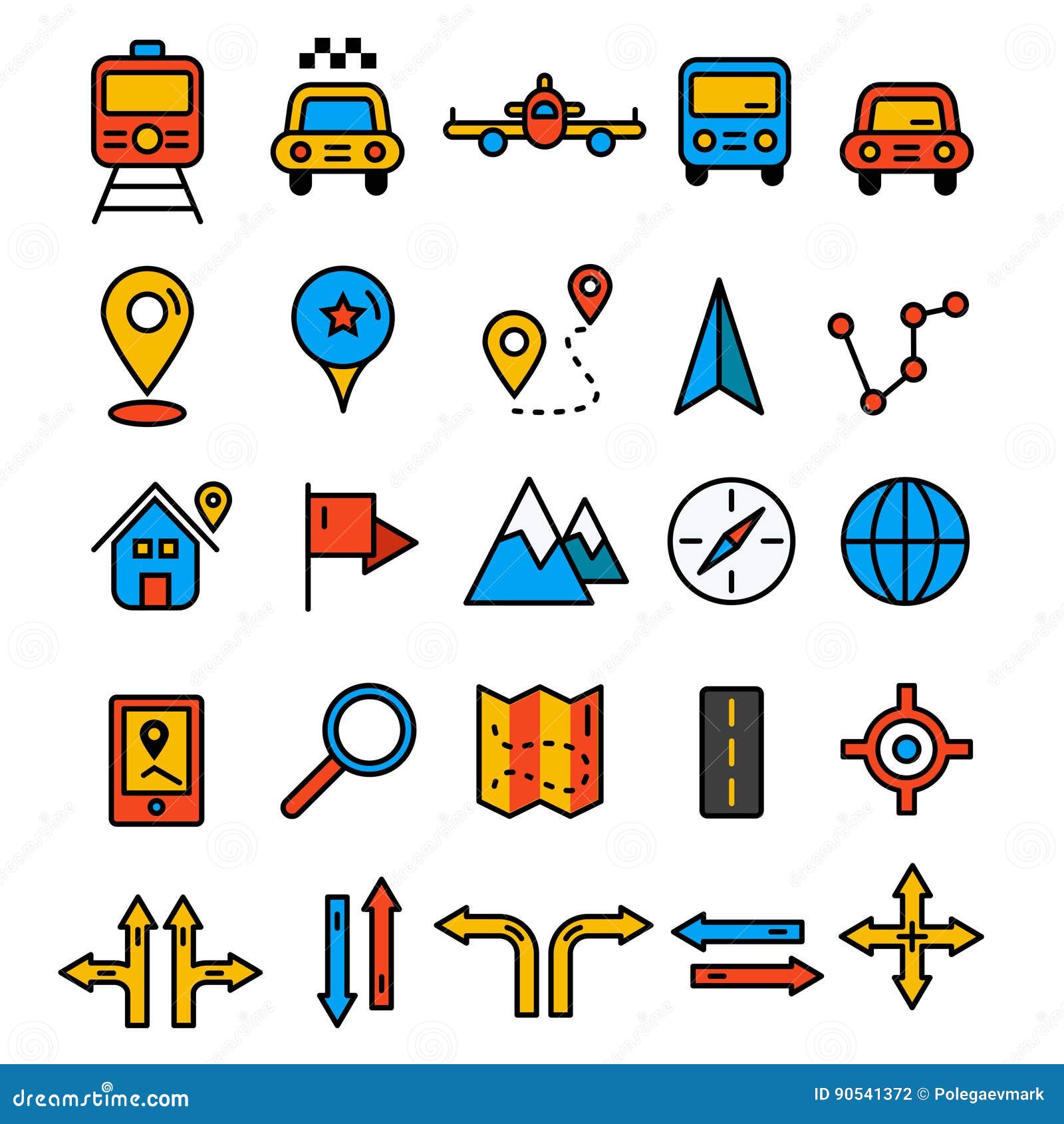 Travel Icons in Flat Solid Line Design. Map Markers Stock Vector ...