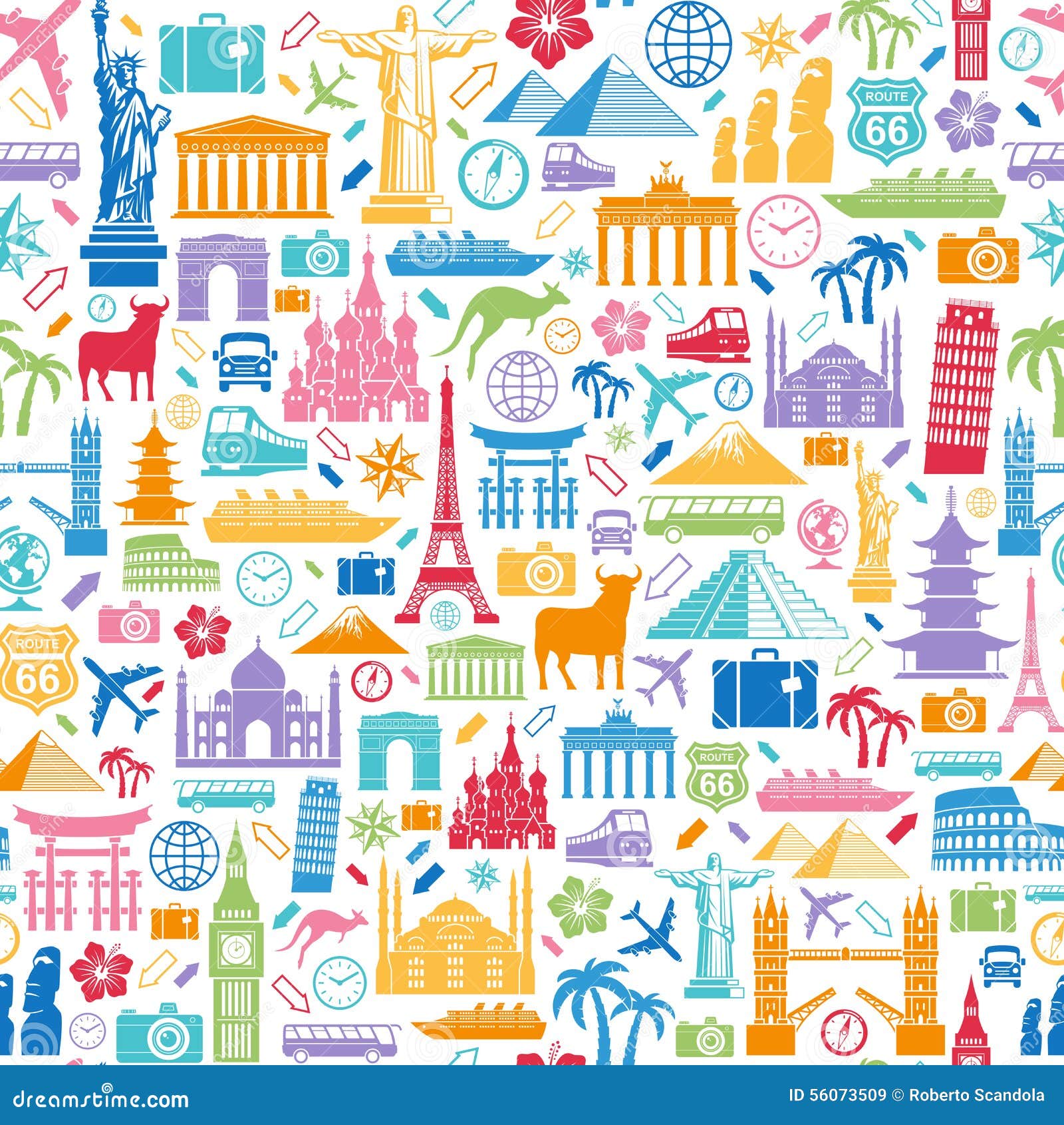 Travel Icons Seamless Texture Stock Vector - Illustration of famous ...