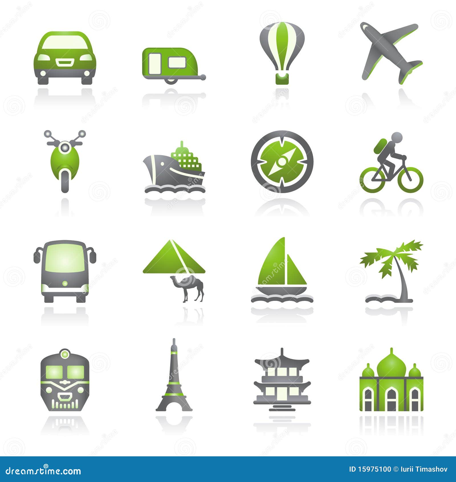 Travel Icons for Web. Gray and Green Series. Stock Vector ...