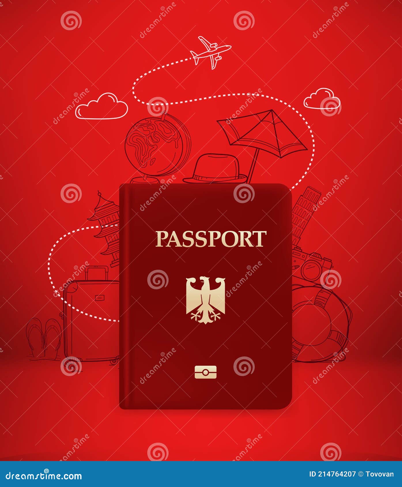 Travel Illustration with Passport and Cute Doodle Elements. Vector ...