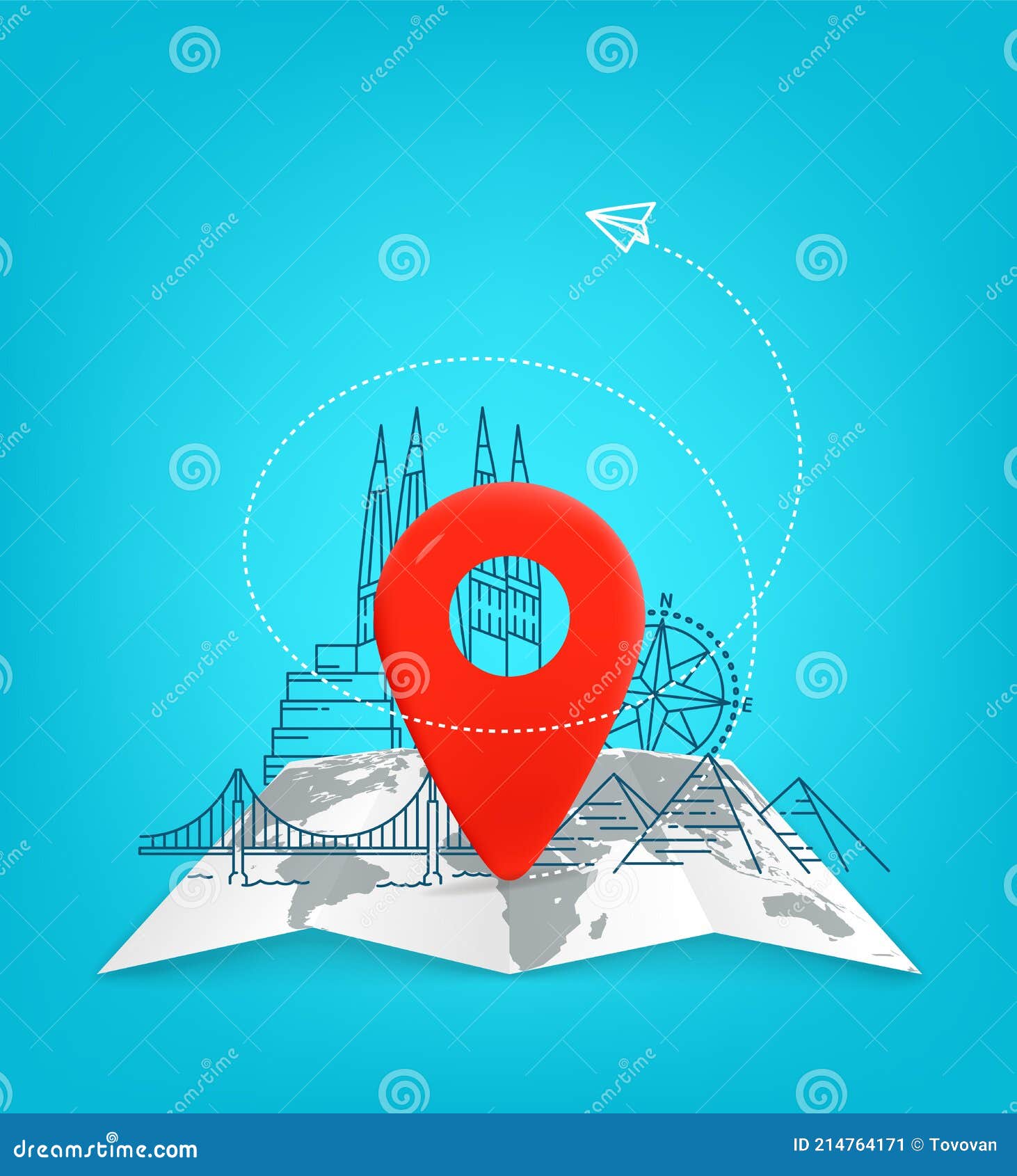 Travel Illustration with Red Pin Stock Vector - Illustration of concept ...
