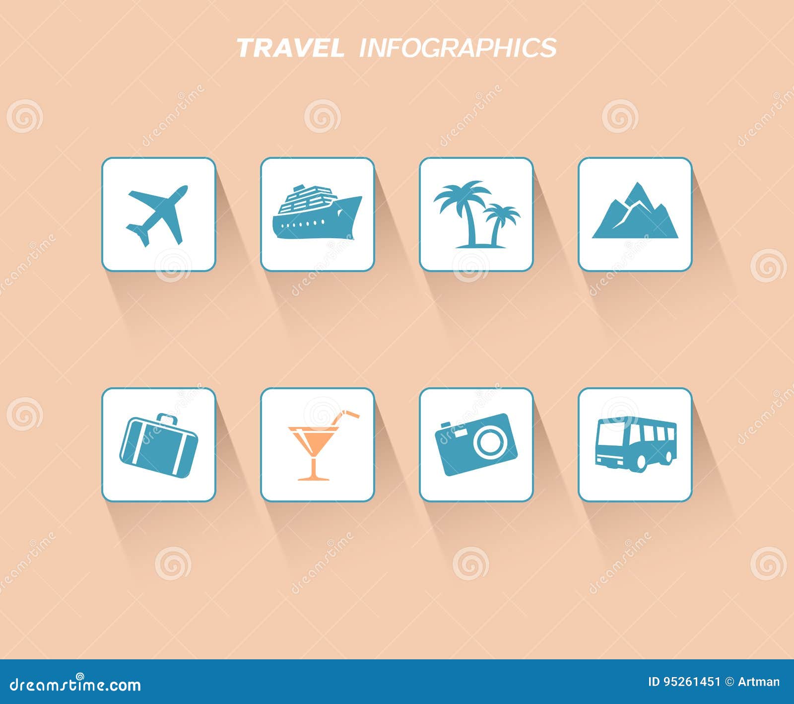 Travel Infographics Design with Flat Icons Stock Vector - Illustration ...