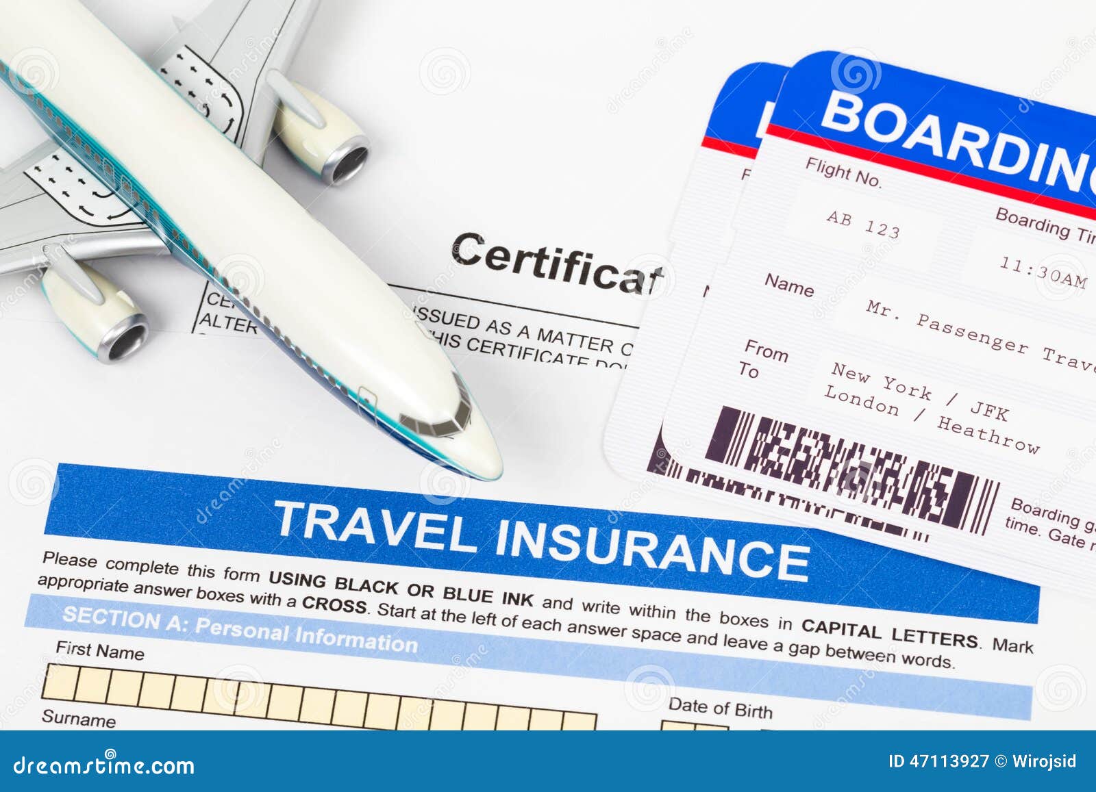Travel Insurance Application Form with Plane Model Stock Image - Image ...