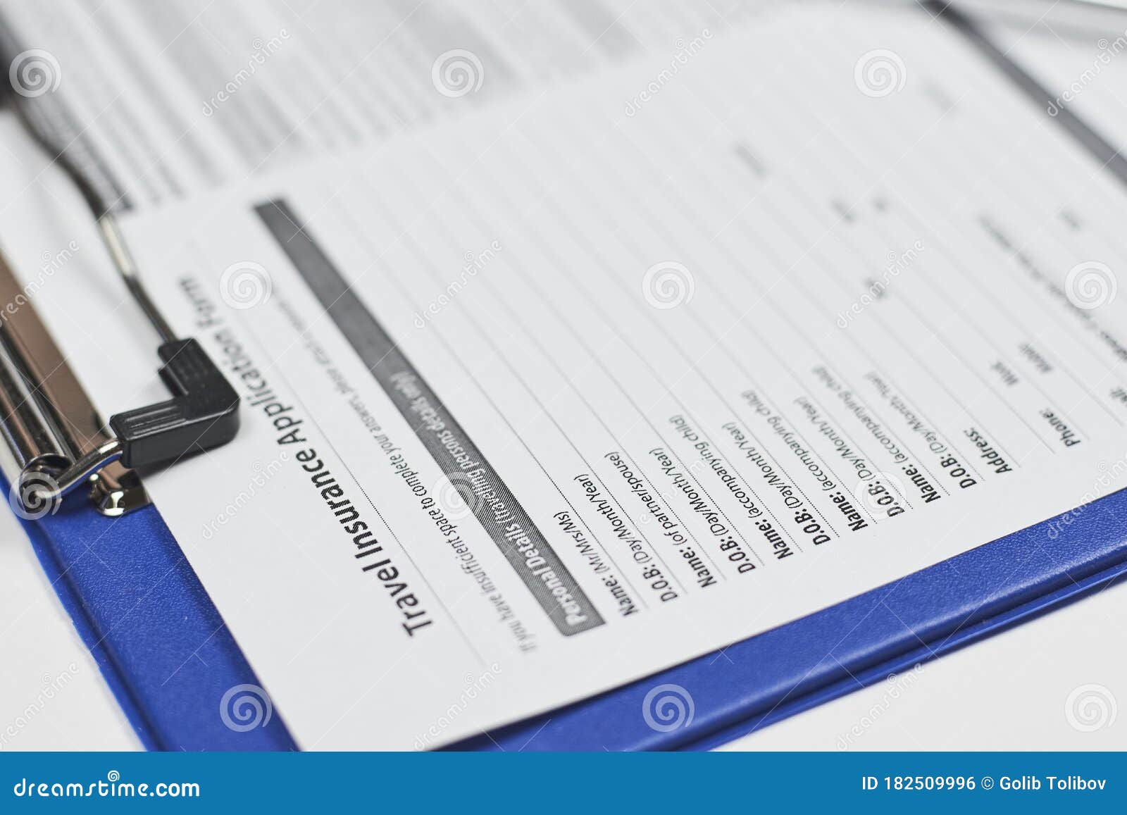 Travel Insurance Application Form Stock Photo - Image of paper, concept ...