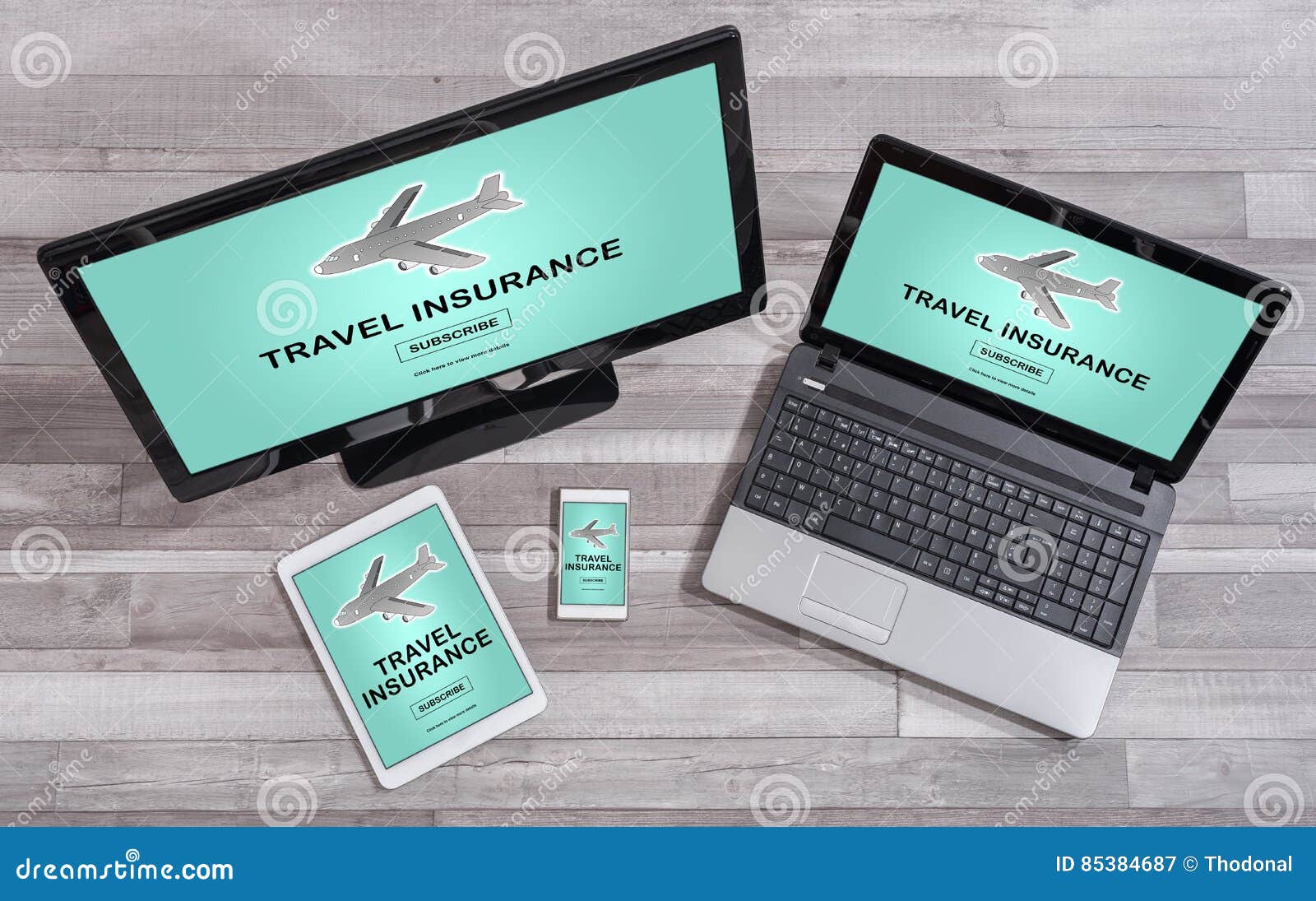 Travel Insurance Concept on Different Devices Stock Illustration ...