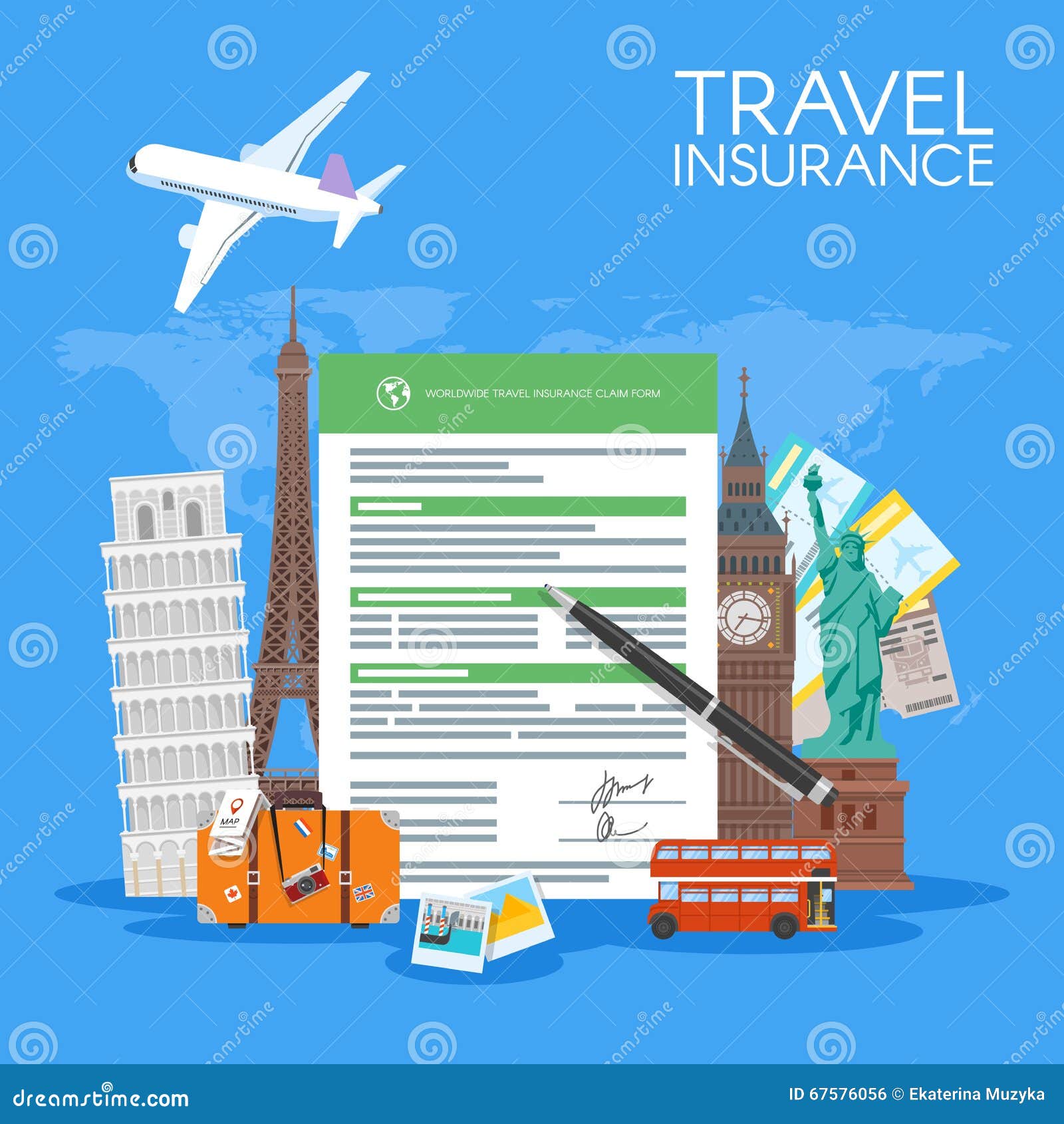 Travel Insurance Form Concept Vector Illustration. Vacation Background ...