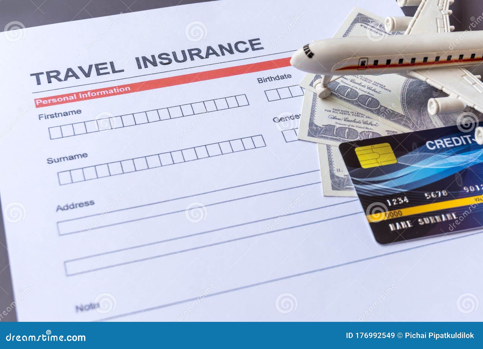 Travel Insurance Form with Model and Policy Document Stock Image ...