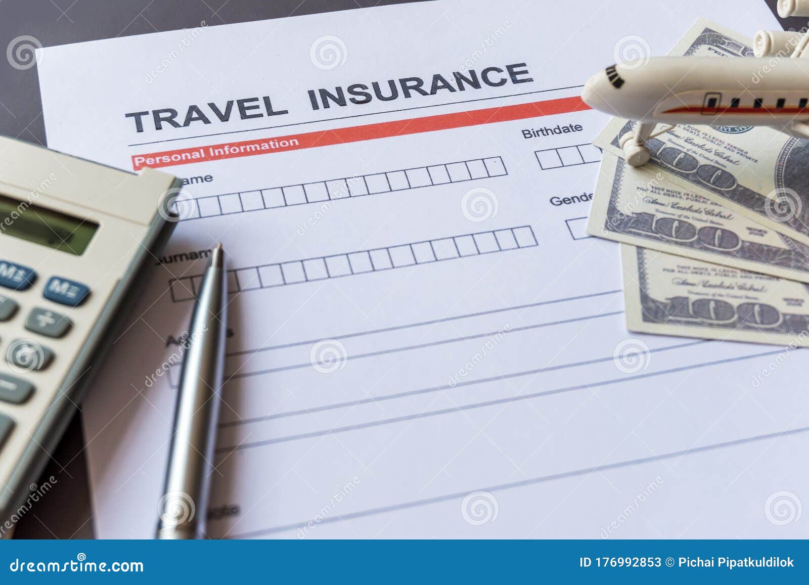 Travel Insurance Form with Model and Policy Document Stock Image ...
