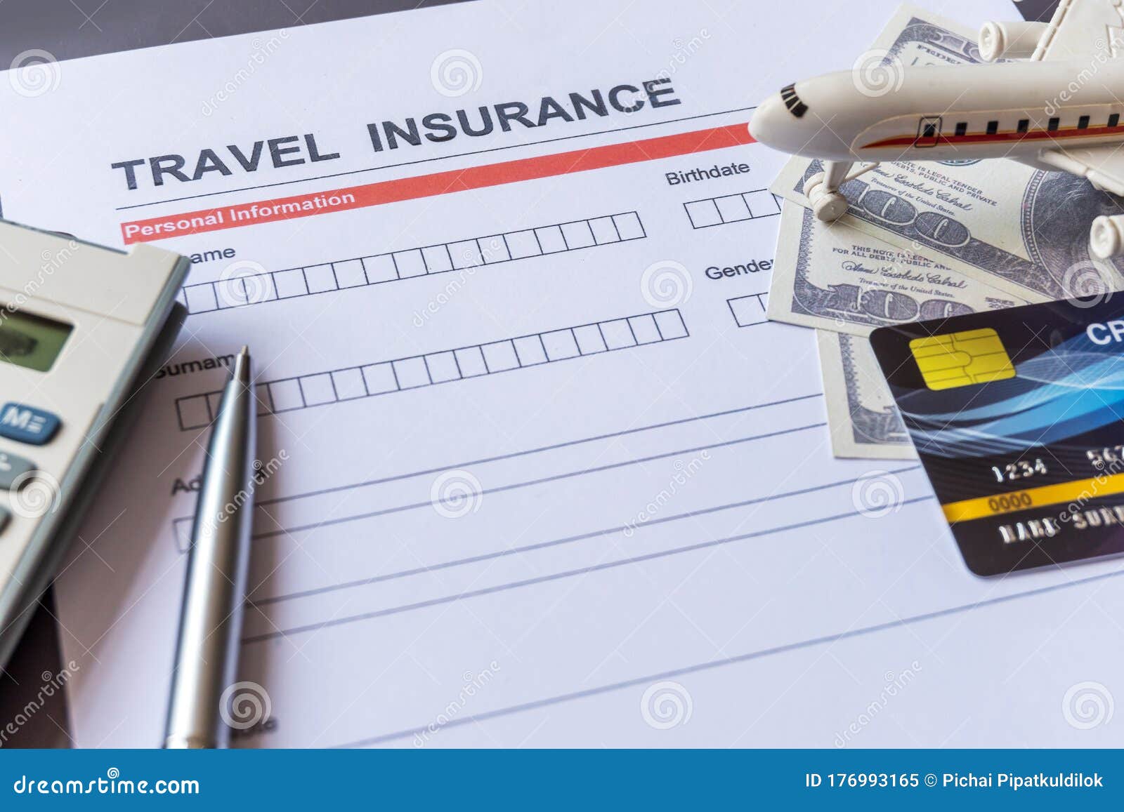 Travel Insurance Form with Model and Policy Document Stock Image ...
