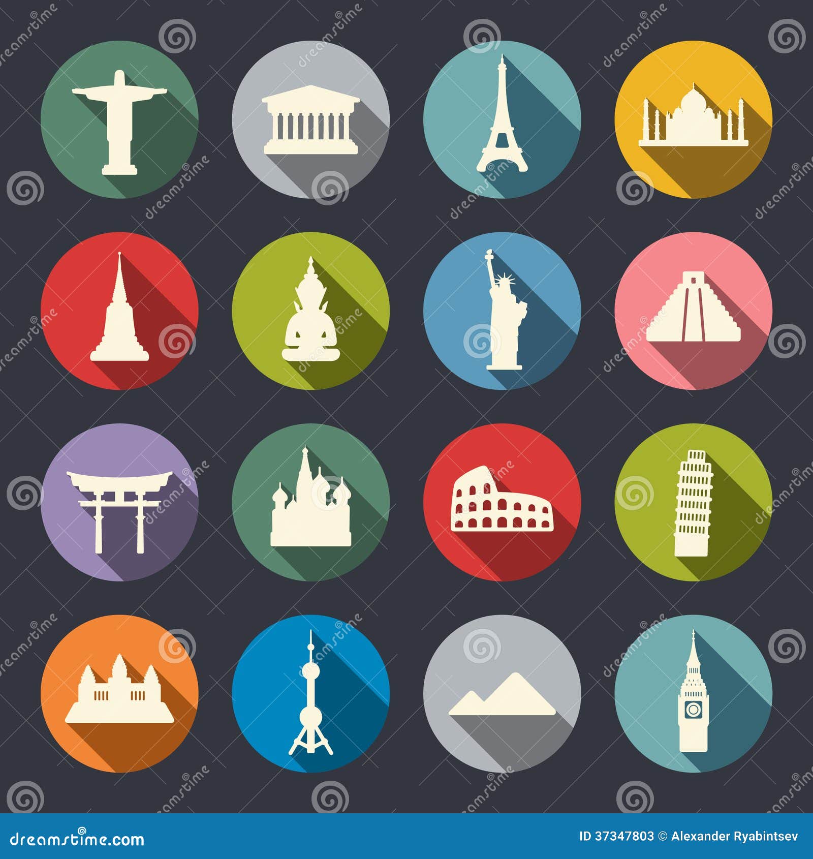 Travel landmarks icon set stock vector. Illustration of janeiro - 37347803