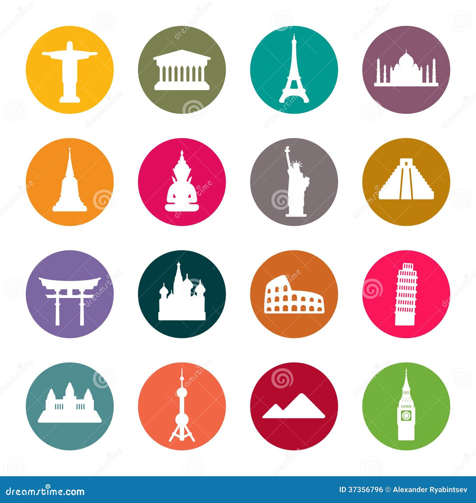 Travel Landmarks Icon Set. Color Stock Vector - Illustration of liberty ...