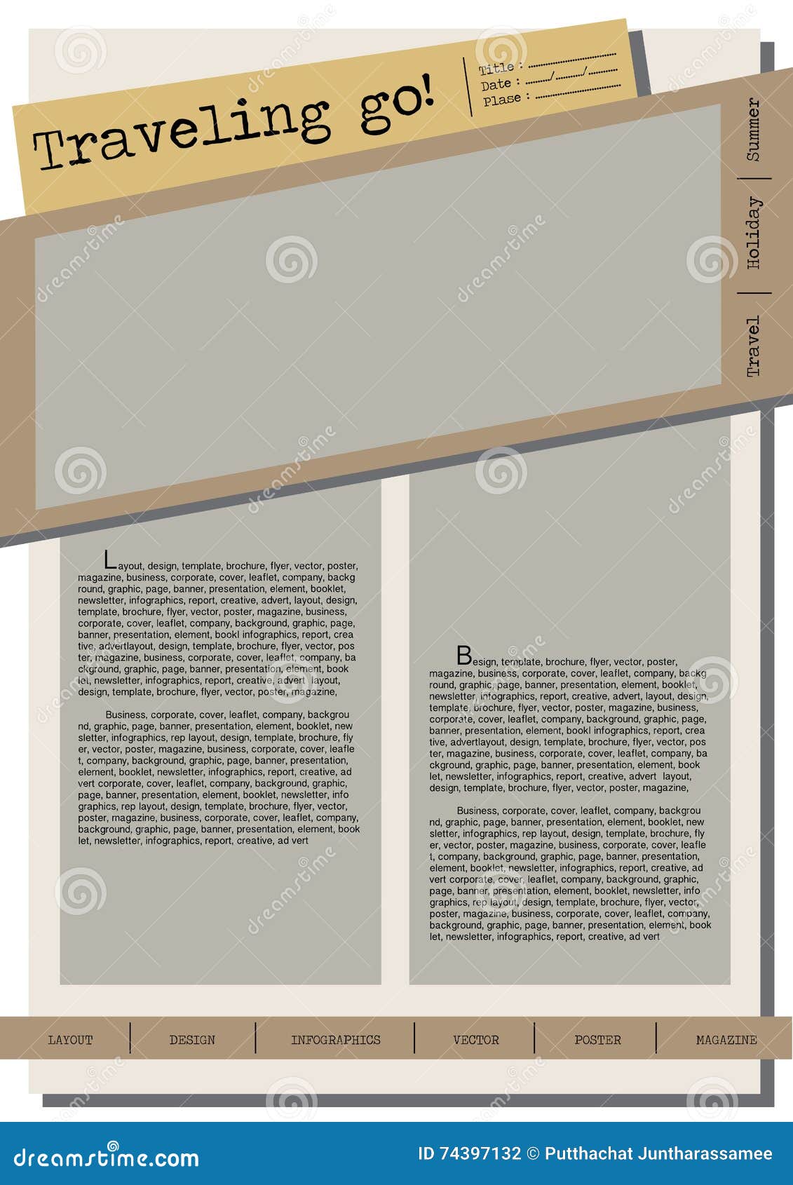 Travel layout stock illustration. Illustration of magazine - 74397132