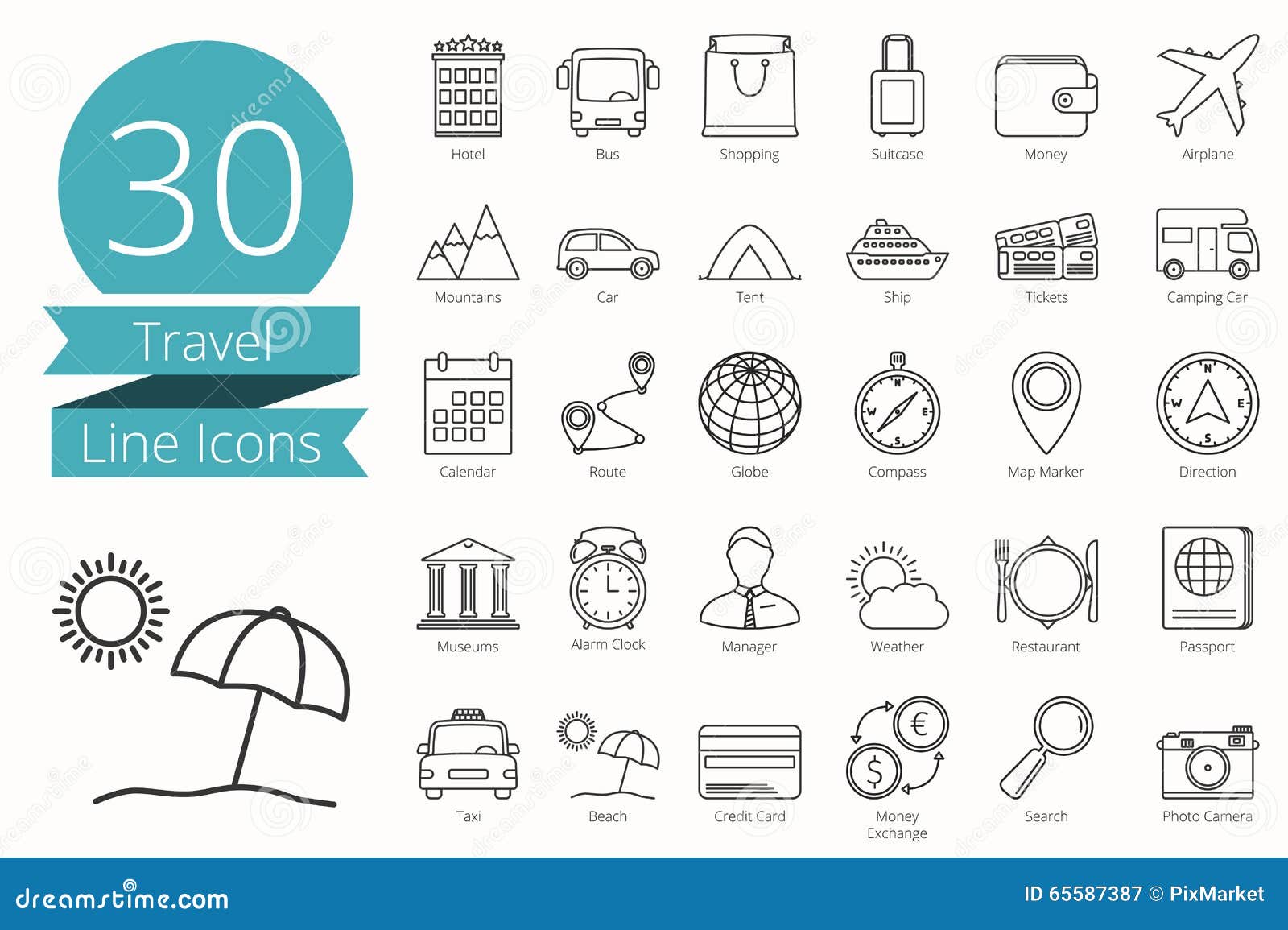 Travel Line Icons stock vector. Illustration of museum - 65587387