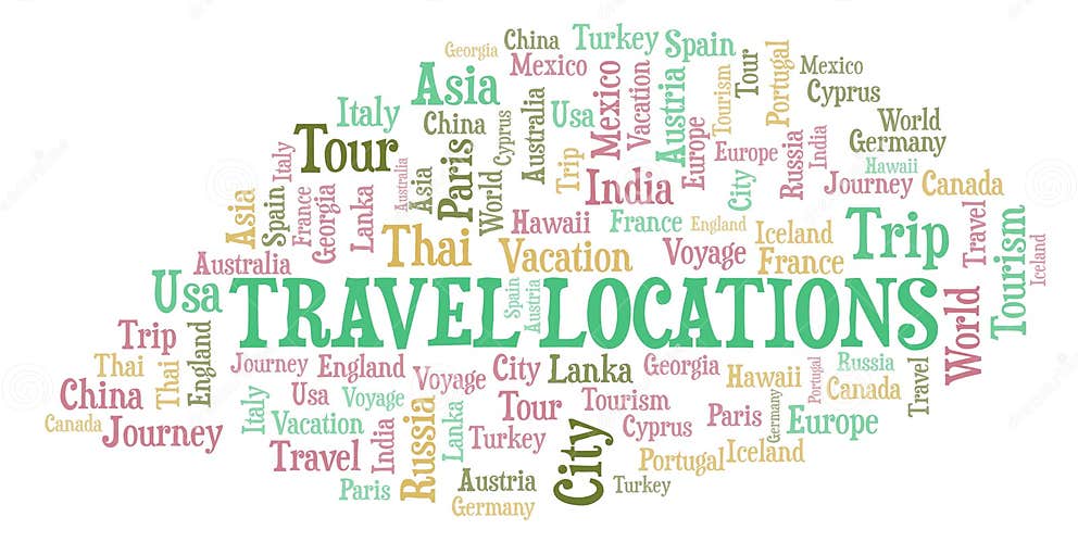 Travel Locations Word Cloud. Stock Illustration - Illustration of font ...
