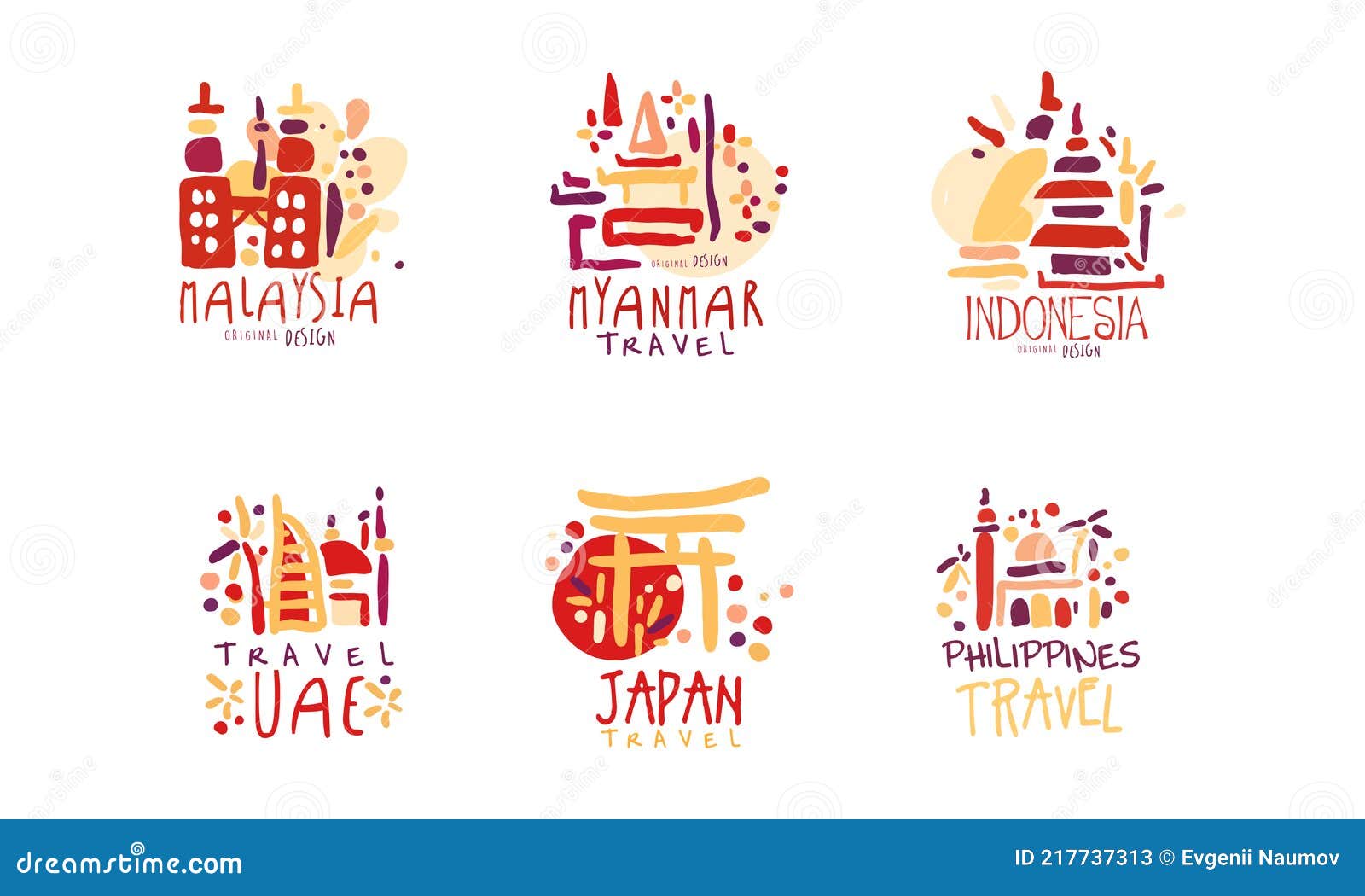 Travel Logo Design with Different Destinations Vector Set Stock Vector ...