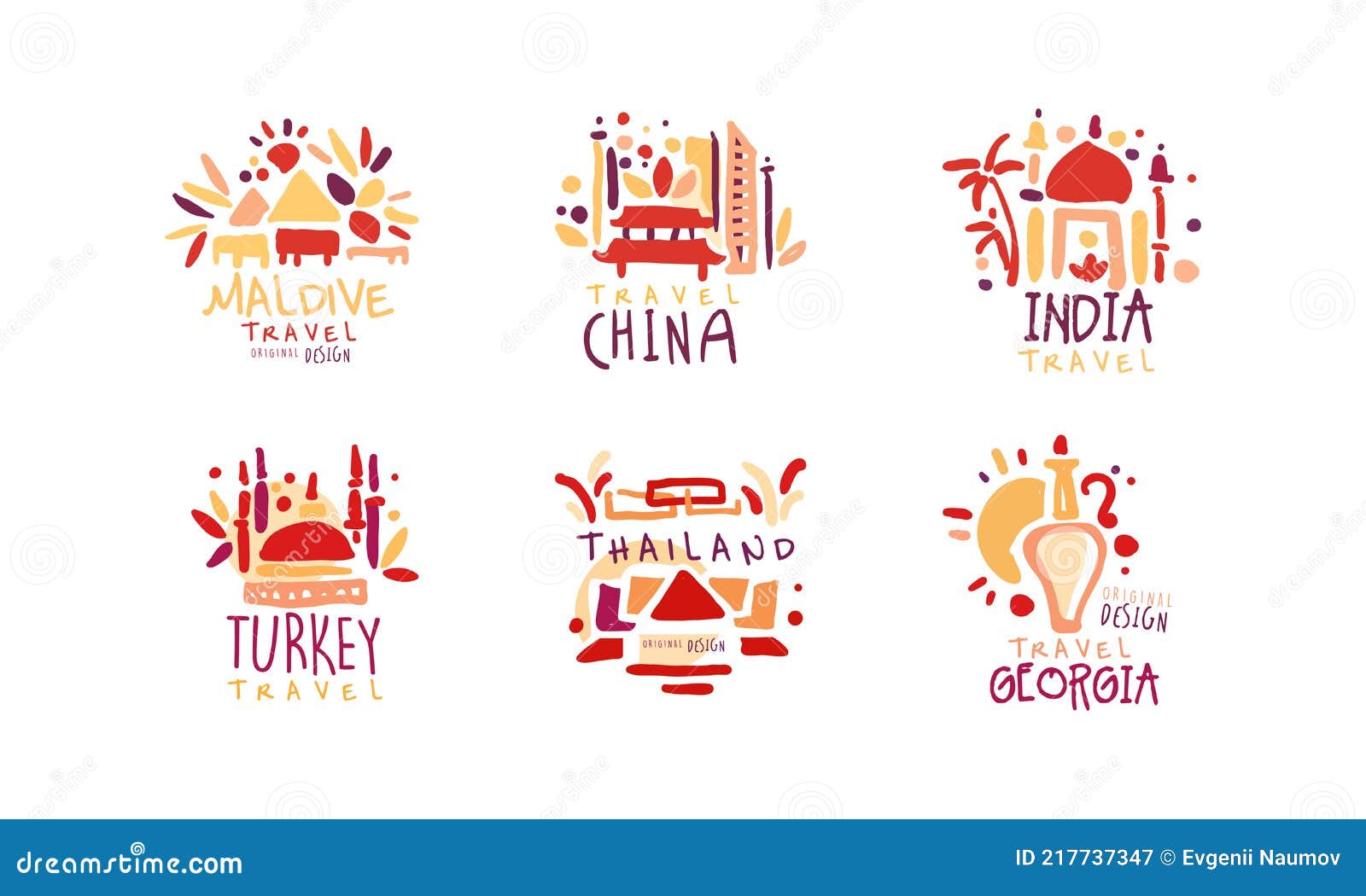 Travel Logo Design with Different Destinations Vector Set Stock Vector ...