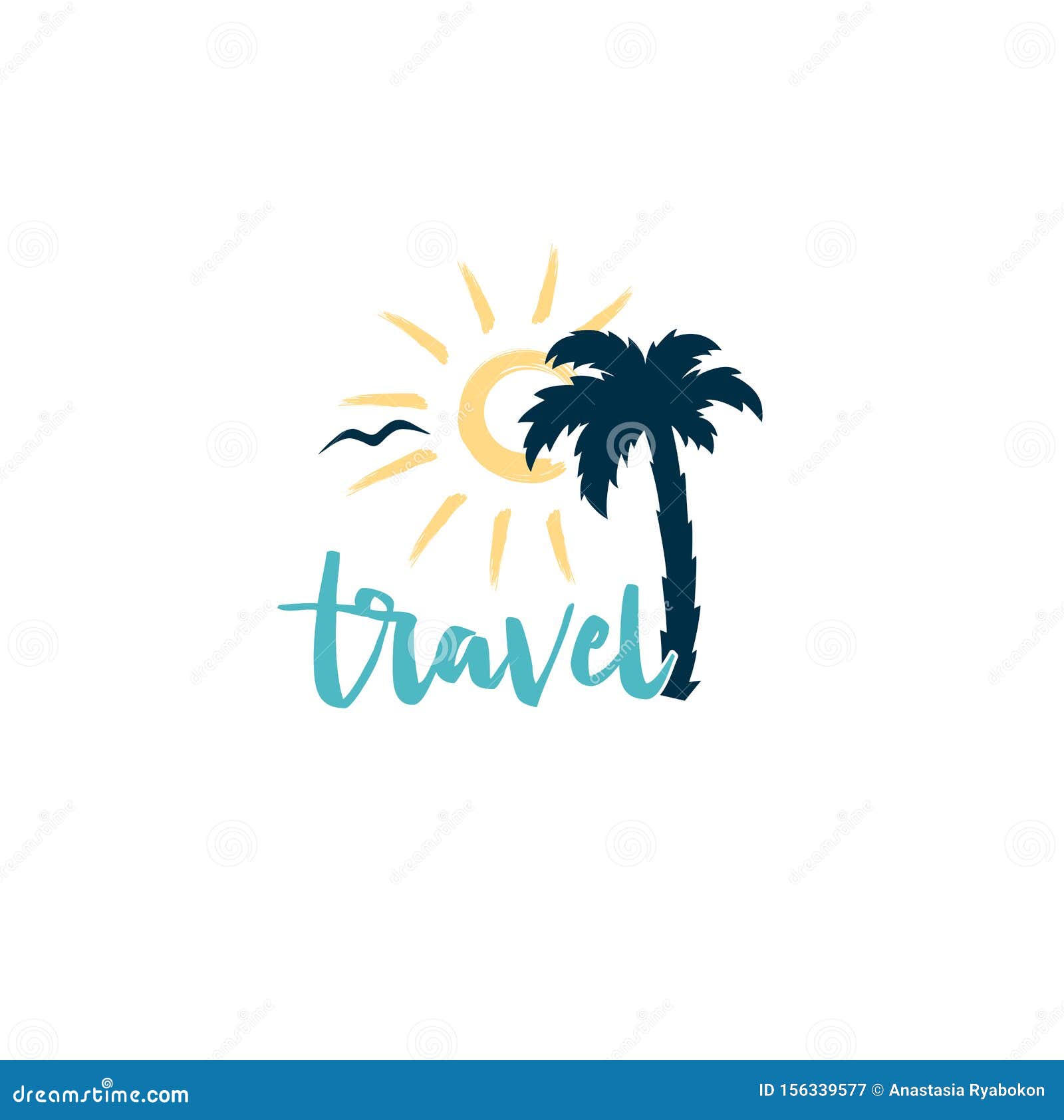 Travel Logo with Sun and Palm Tree Isolated Stock Vector - Illustration ...
