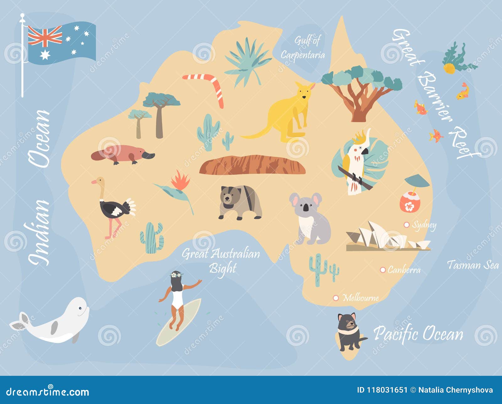 Map of Australia with Landmarks and Wildlife Editorial Photo ...