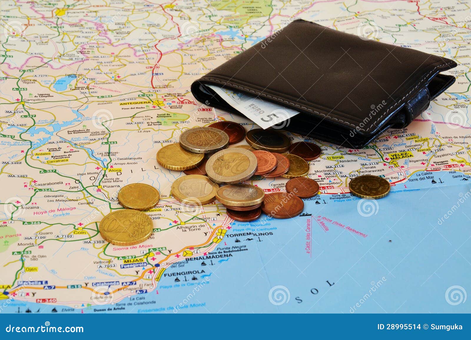 Travel map and cash stock photo. Image of direction, purse - 28995514