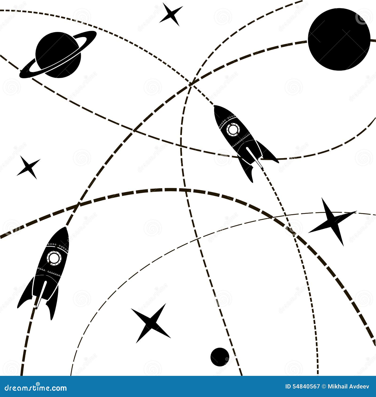 Travel Map with Rokets, Route Map Space Stock Vector - Illustration of ...