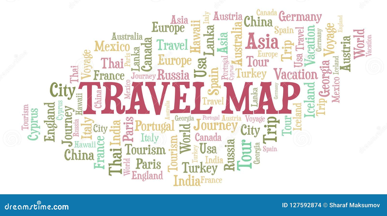 Travel Map word cloud. stock illustration. Illustration of colors ...