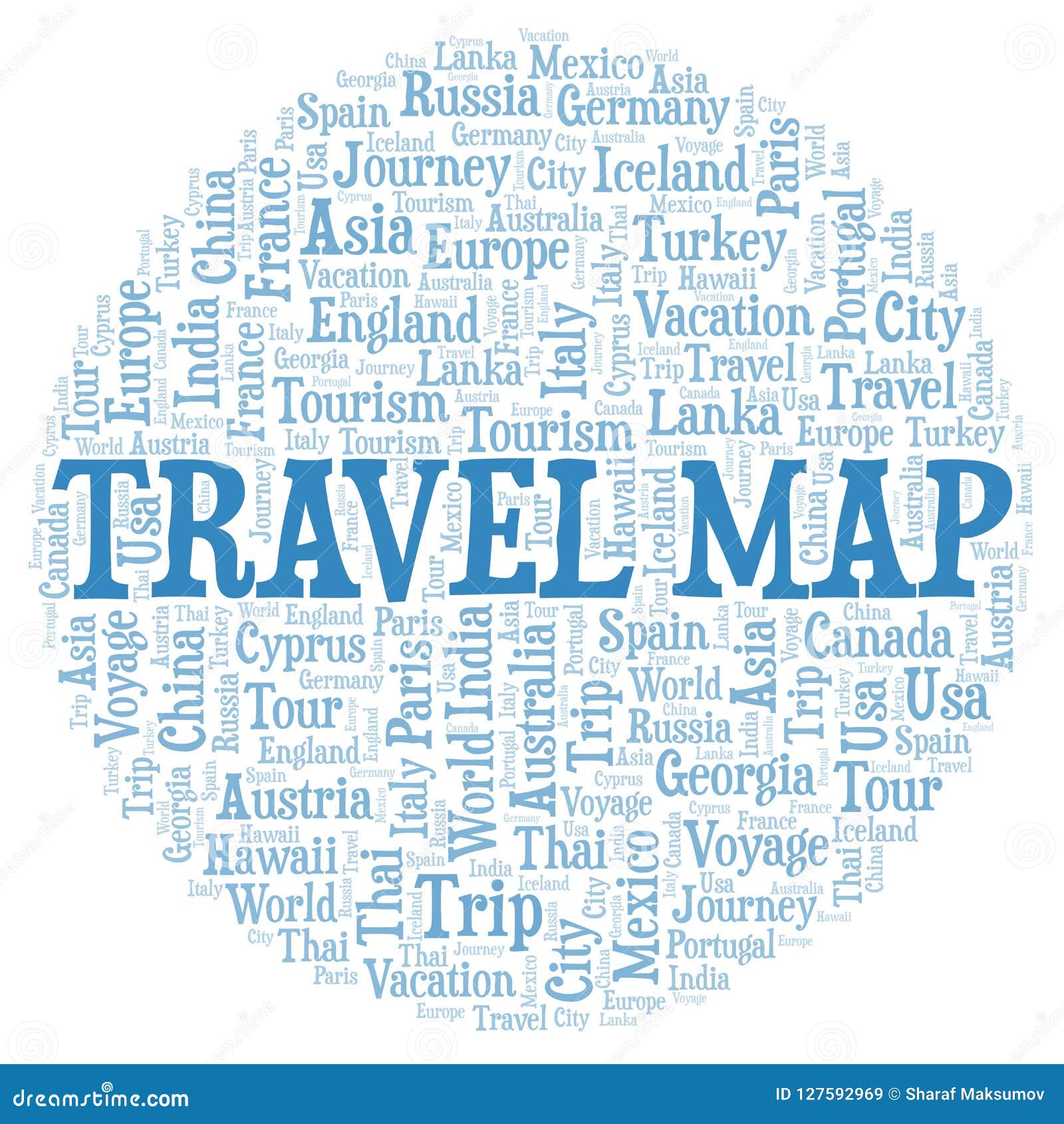 Travel Map word cloud. stock illustration. Illustration of roads ...