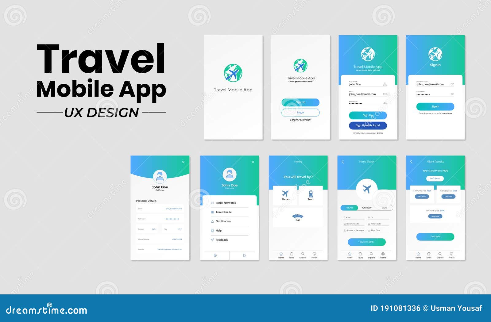 Travel Mobile App UX Design Stock Vector - Illustration of adventure ...