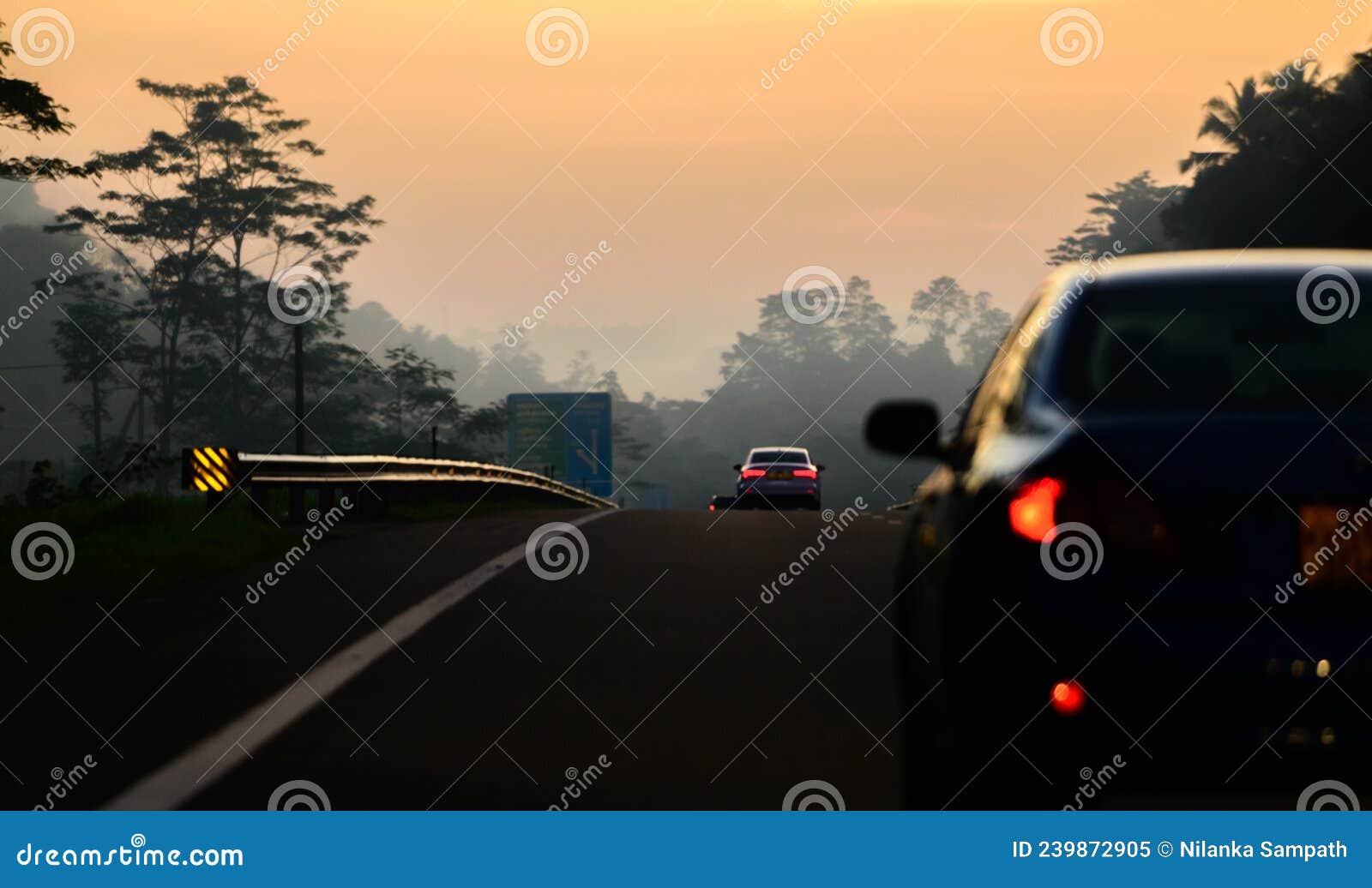 Travel in the Morning on the Expressway, View from Behind the Car Stock ...