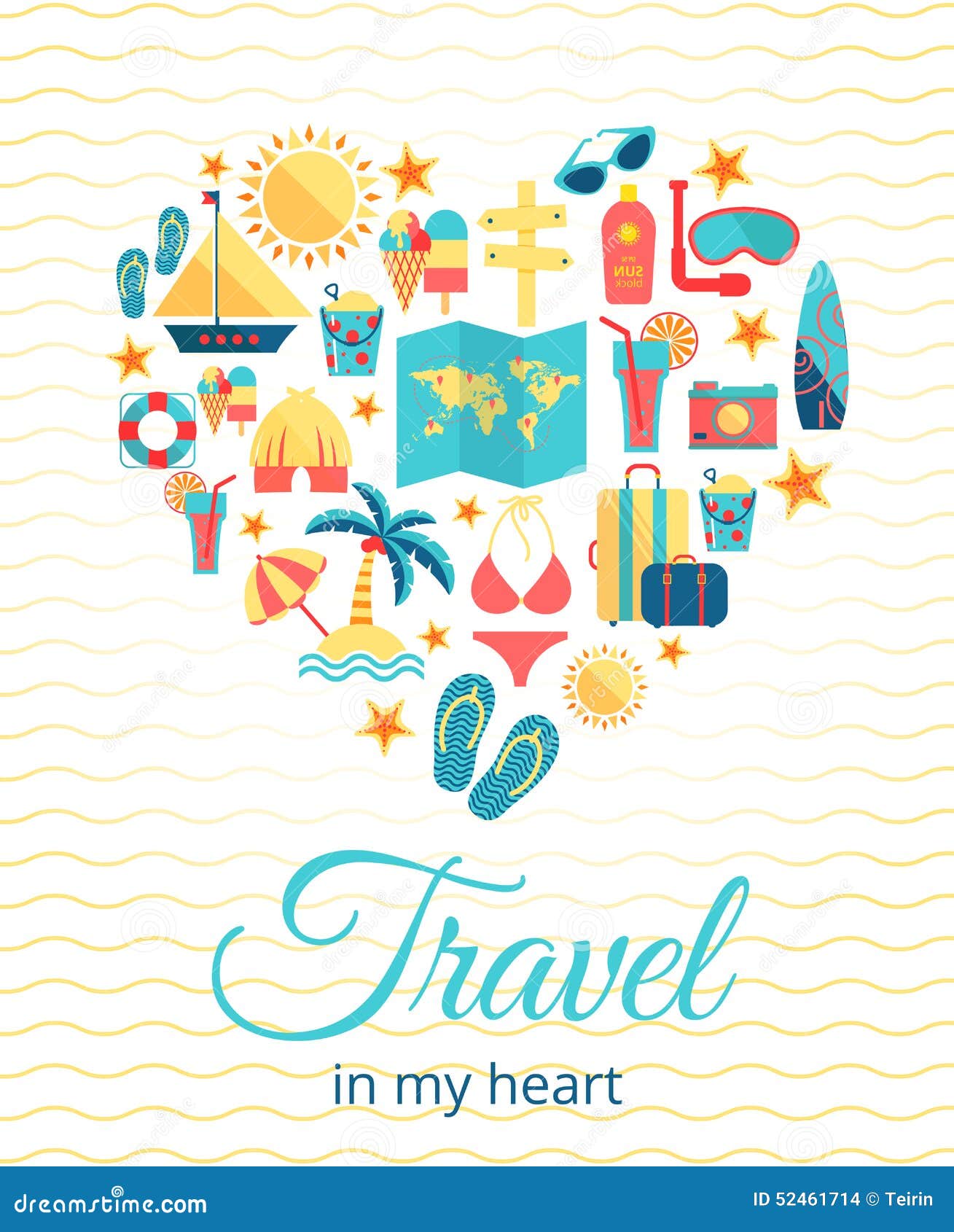 Travel in My Heart. Vector Concept Stock Illustration - Illustration of ...