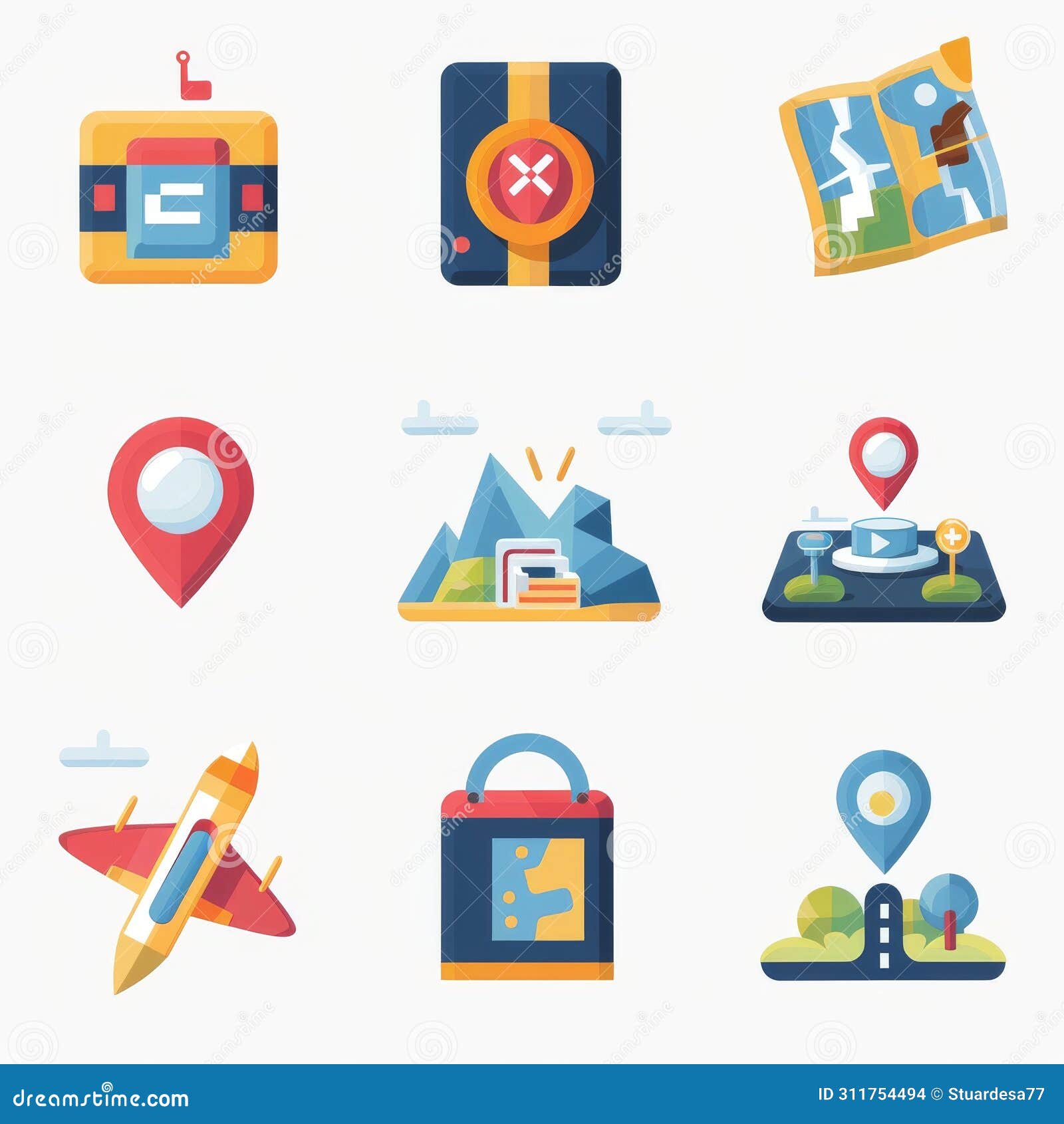 Travel and Navigation Flat Icons Stock Illustration - Illustration of ...