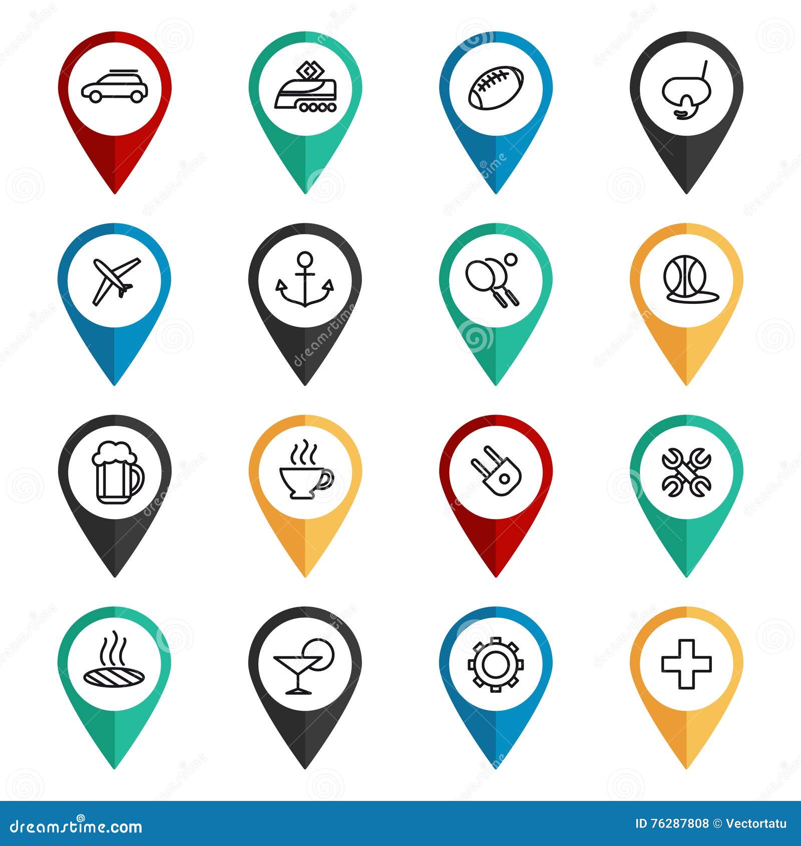 Travel Navigation Icons Set Stock Vector - Illustration of rail, road ...