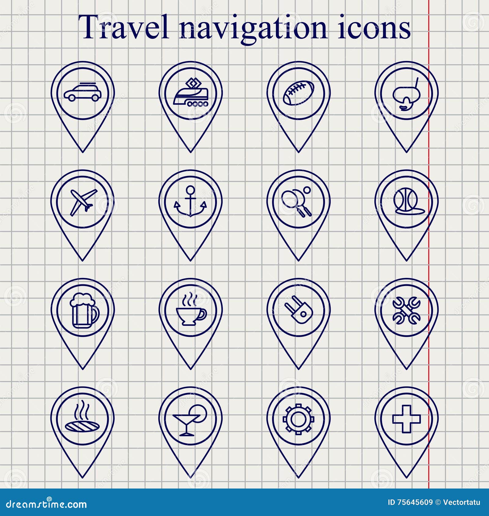 Travel Navigation Ink Icons Set Stock Vector - Illustration of element ...
