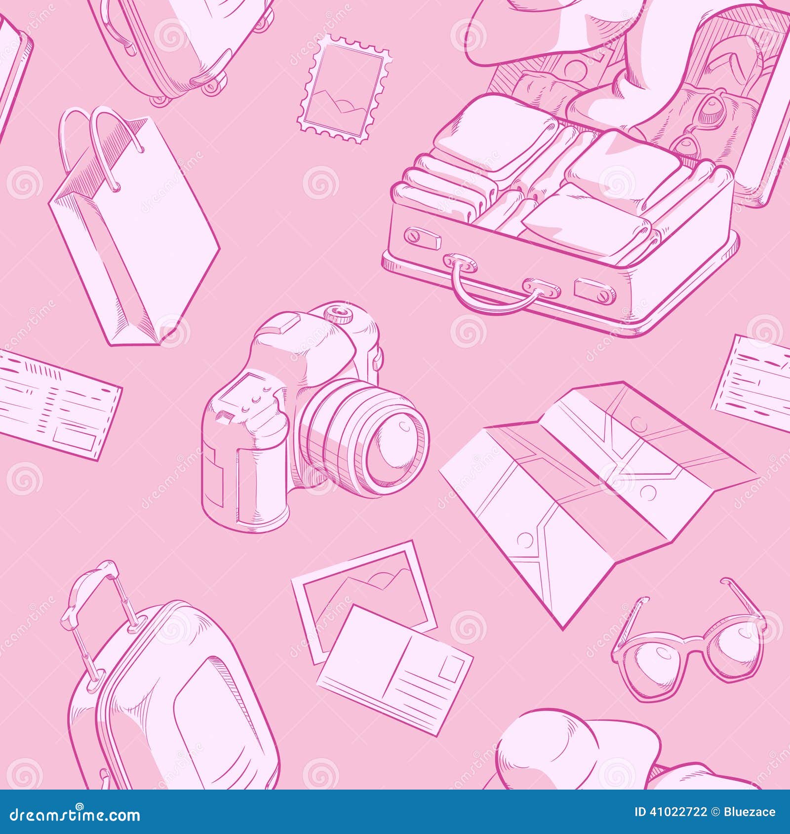 Travel Object Sketch Seamless Pattern Stock Vector - Illustration of ...