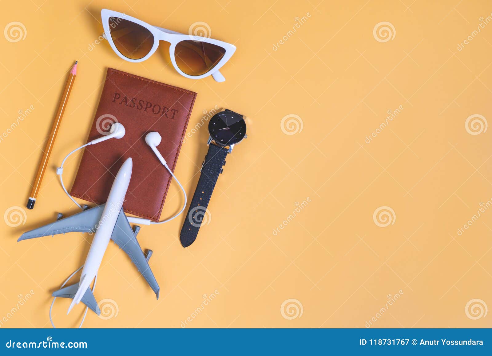 Travel Objects Flatlay on Yellow Stock Image - Image of hipster ...