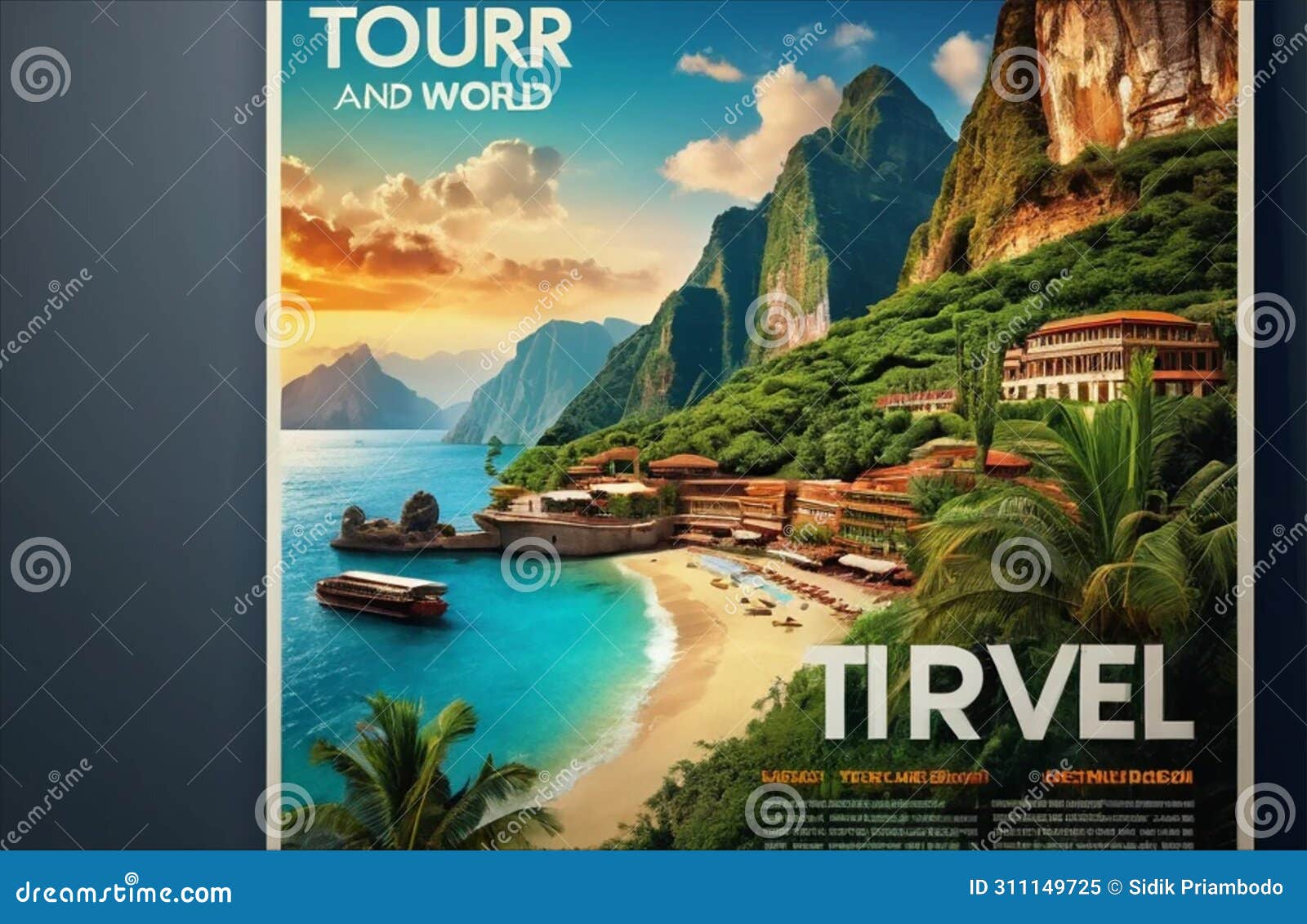 Travel pamphlet poster stock image. Image of island - 311149725