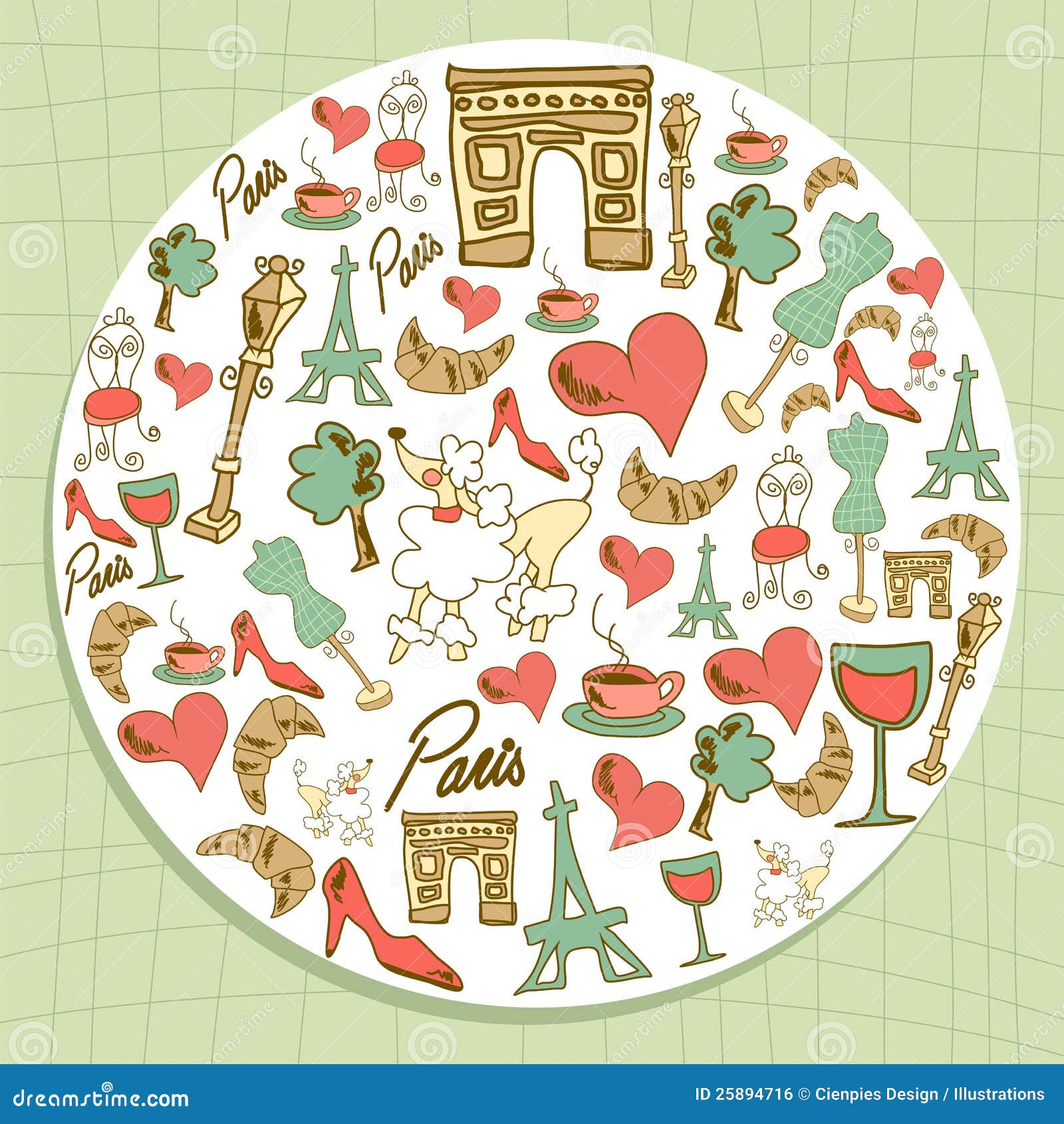 Travel Paris Icon Set Circle Stock Vector - Illustration of drawn ...