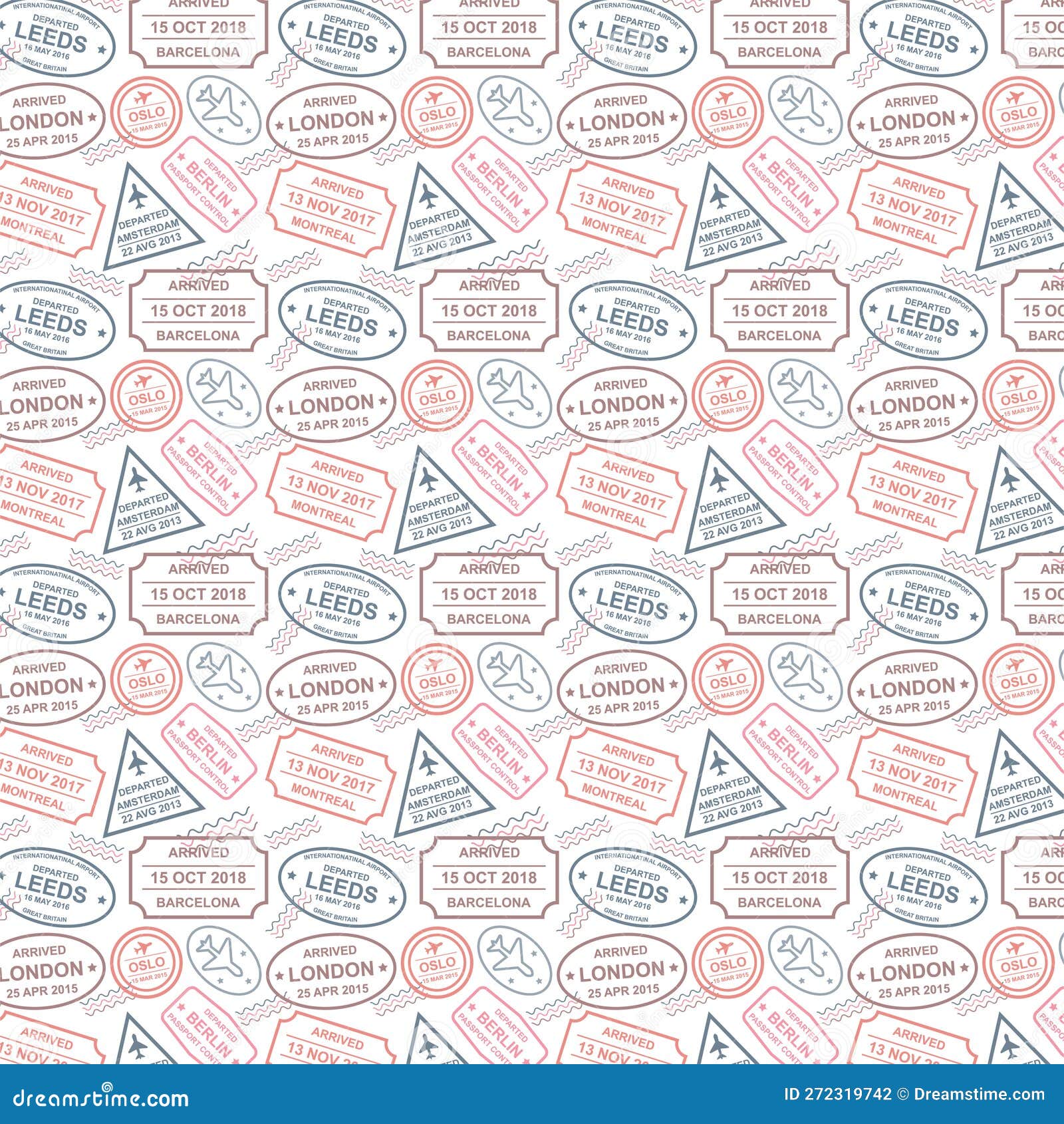 Travel Pattern with Different Countries and Cities Colorful Stamps ...