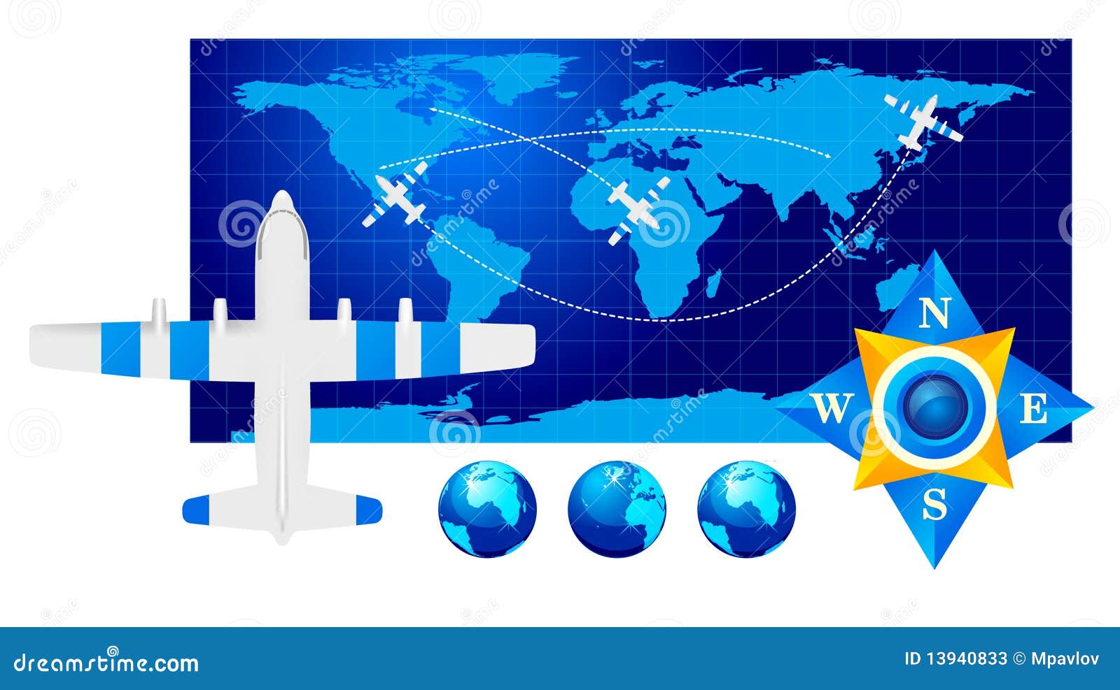 Travel plane on map stock vector. Illustration of networking - 13940833