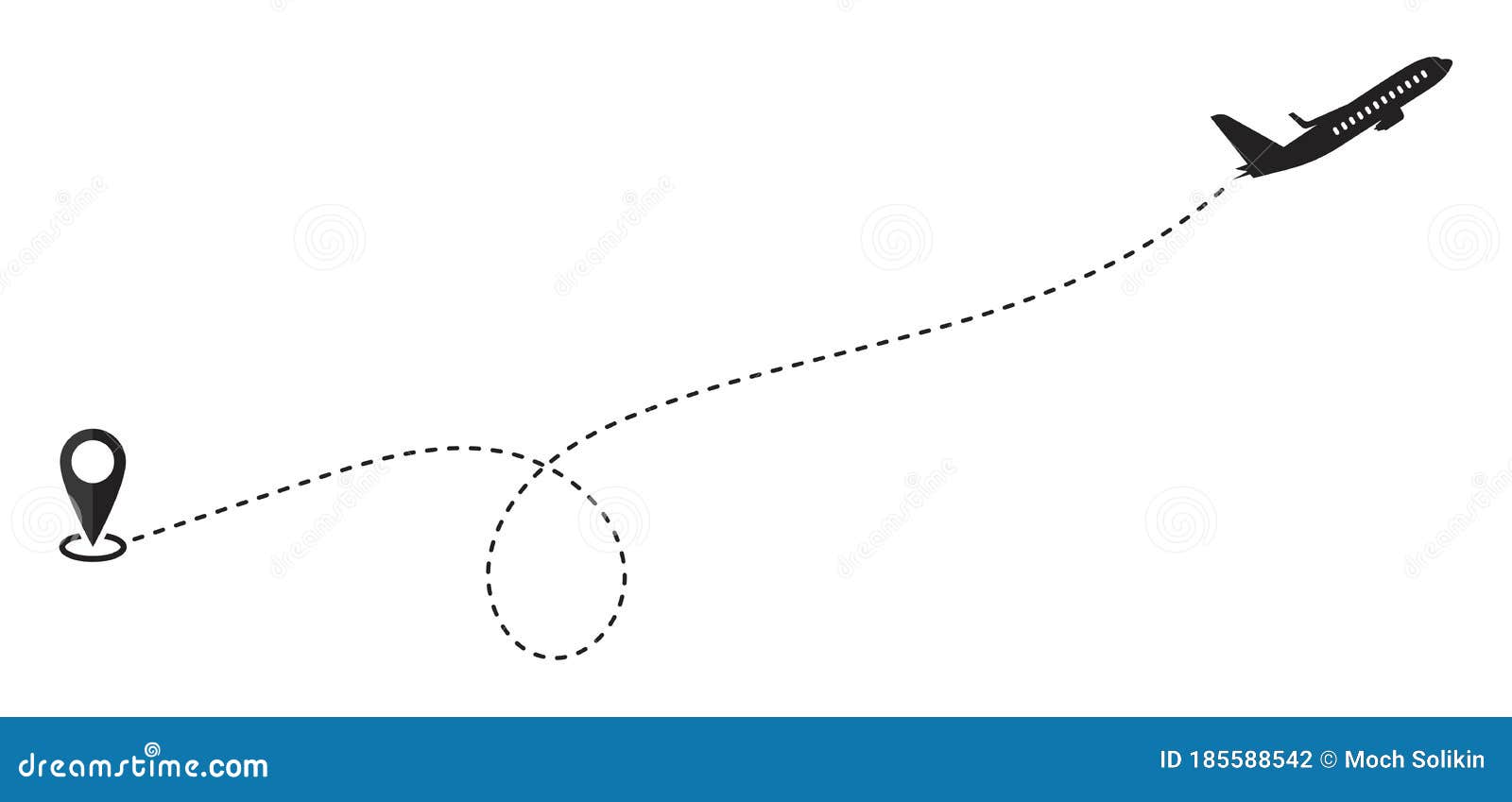 Plane With Path Of Movement, Airplane Route, Trajectory Dotted Line ...