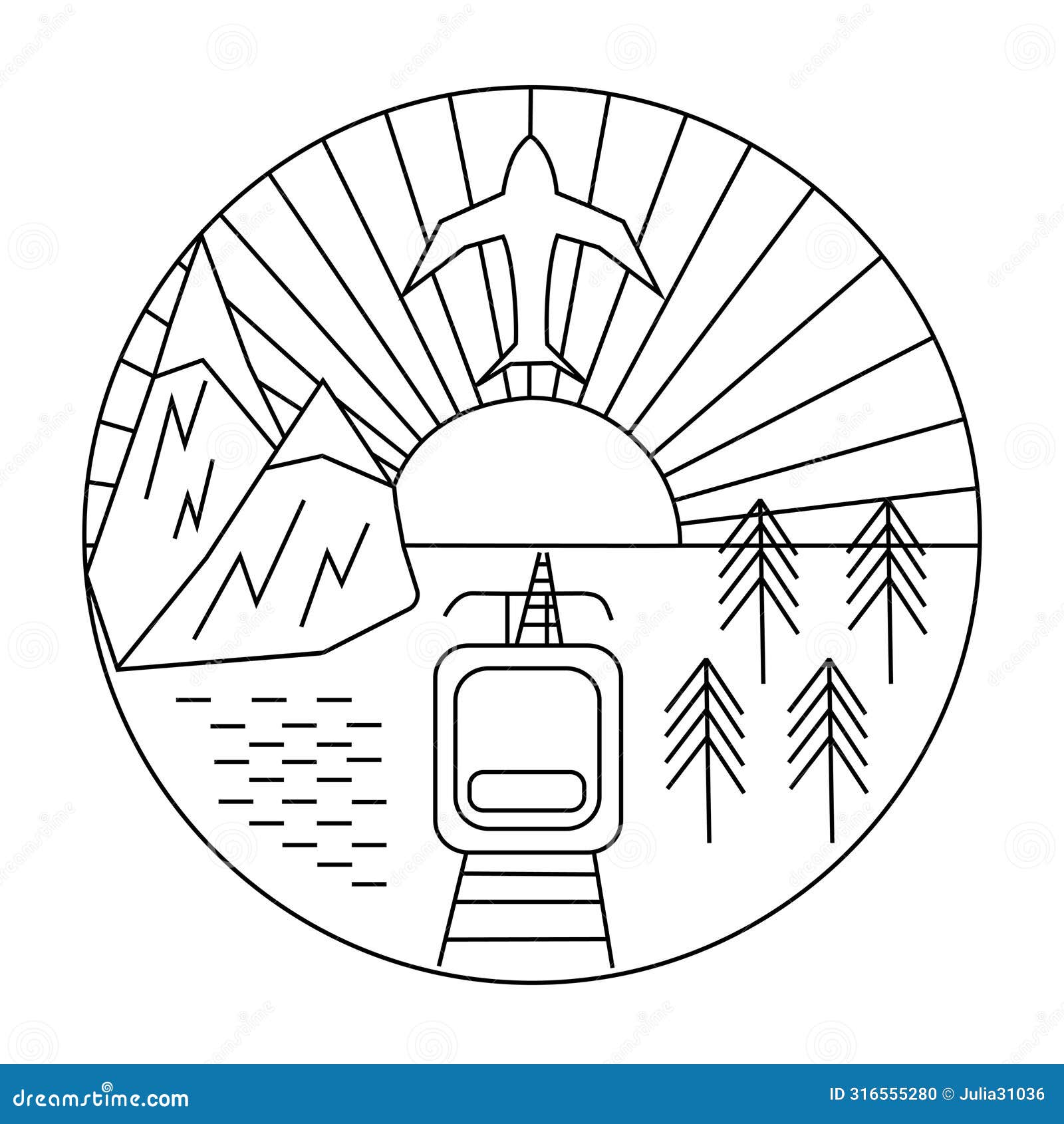 Travel - Plane, Sun, Train Monoline Stock Vector - Illustration of ...