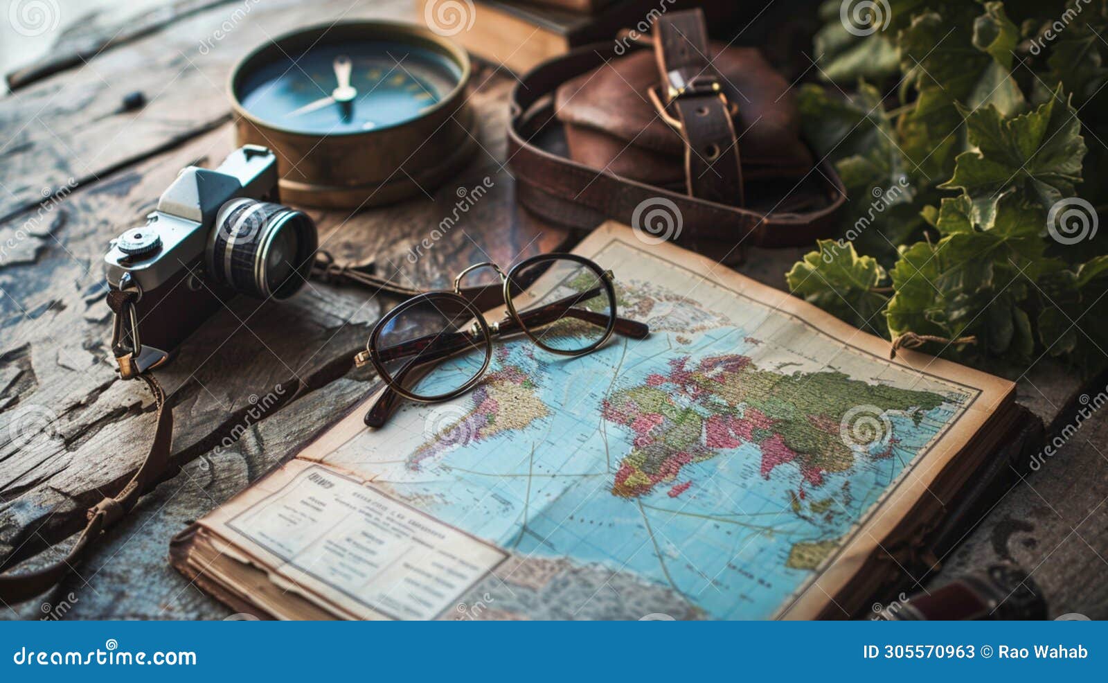 Travel Planning Concept on Map with Camera and Glasses Stock ...