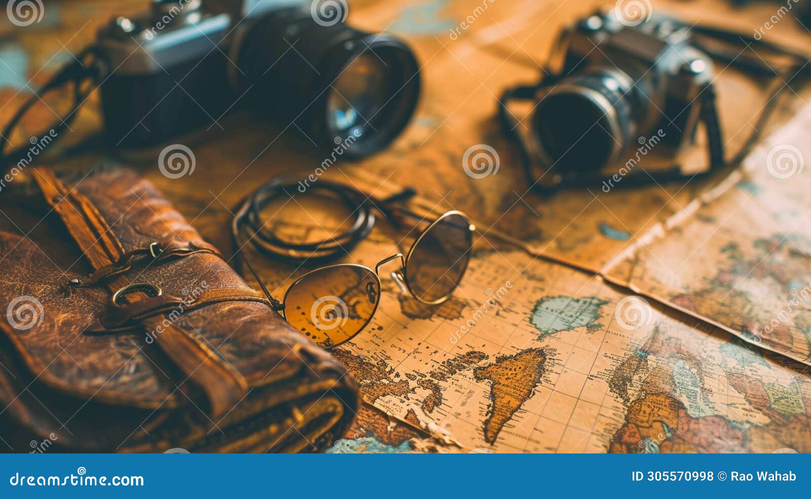 Travel Planning Concept on Map with Camera and Glasses Stock ...