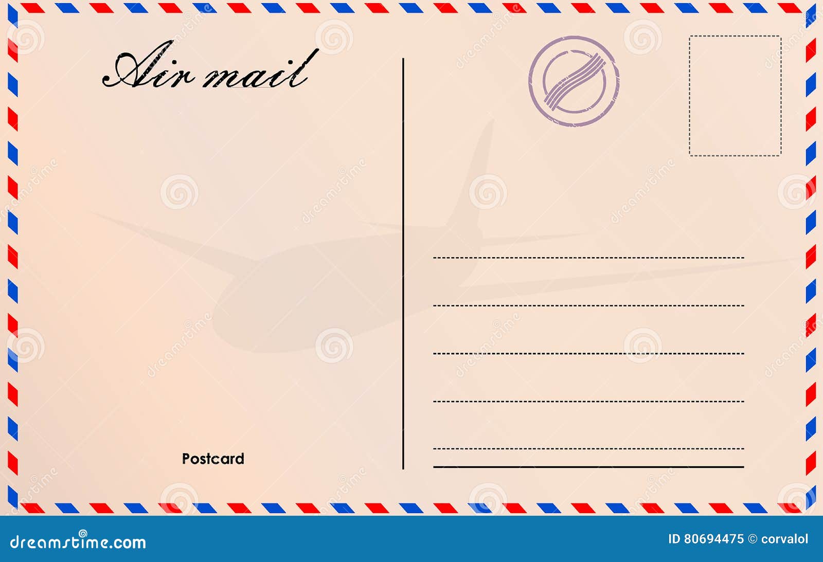 Travel Postcard Vector In Air Mail Style With Paper Texture And Rubber ...