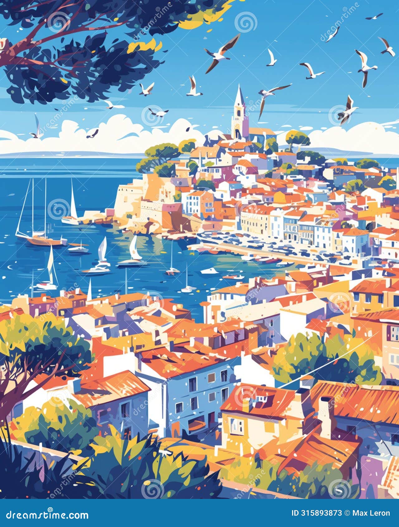 Travel Poster Travel Print Impressionist of Beach Stock Illustration ...