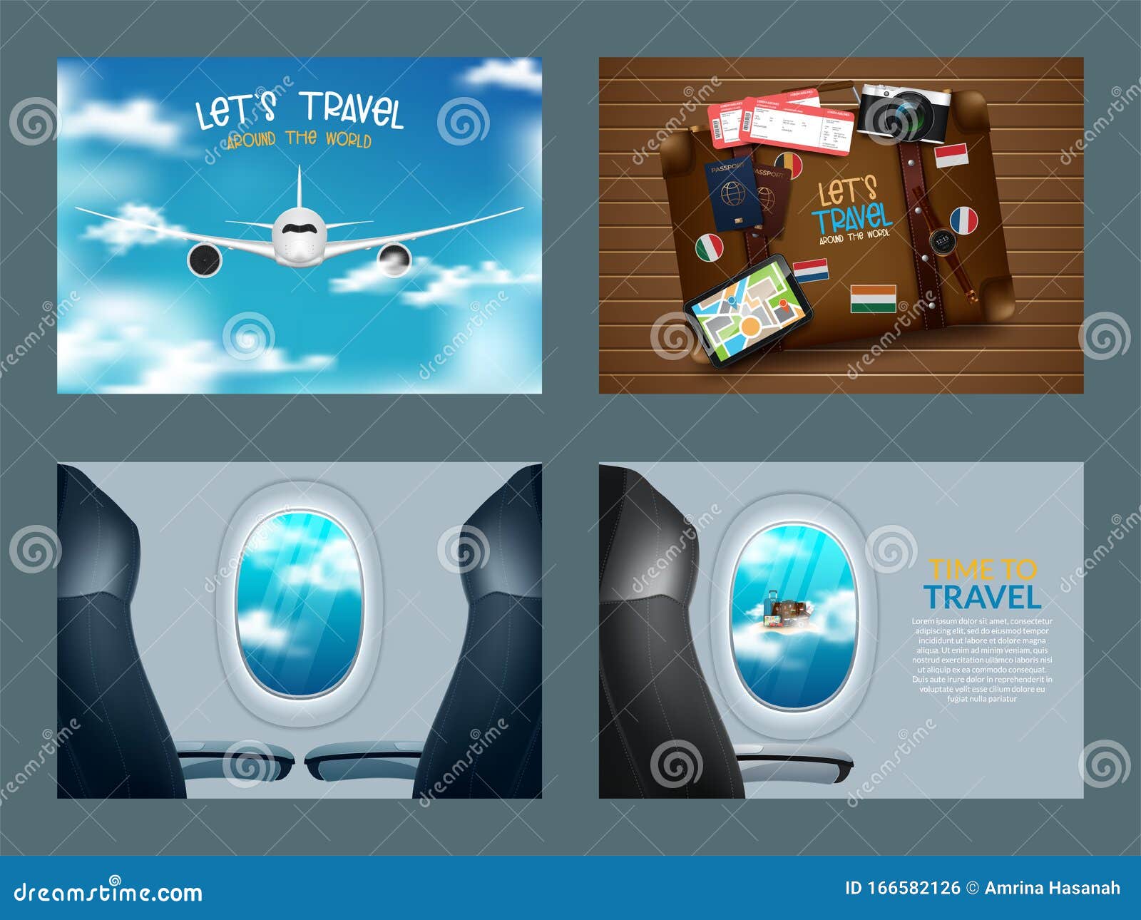 Travel Poster Set Vector Template Design in Colorful Background. Vector ...