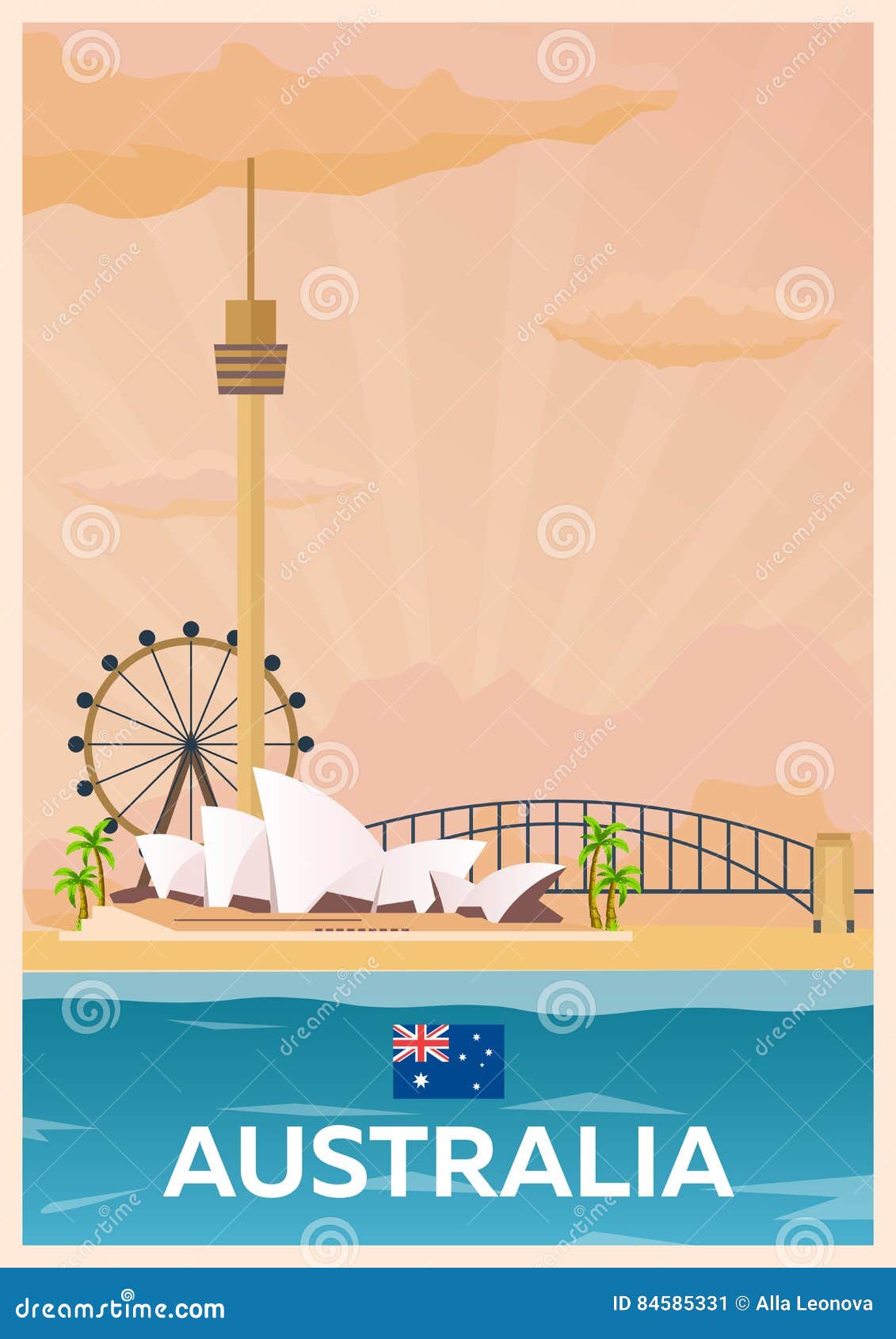 Travel Poster To Australia. Vector Flat Illustration. Editorial Photo ...