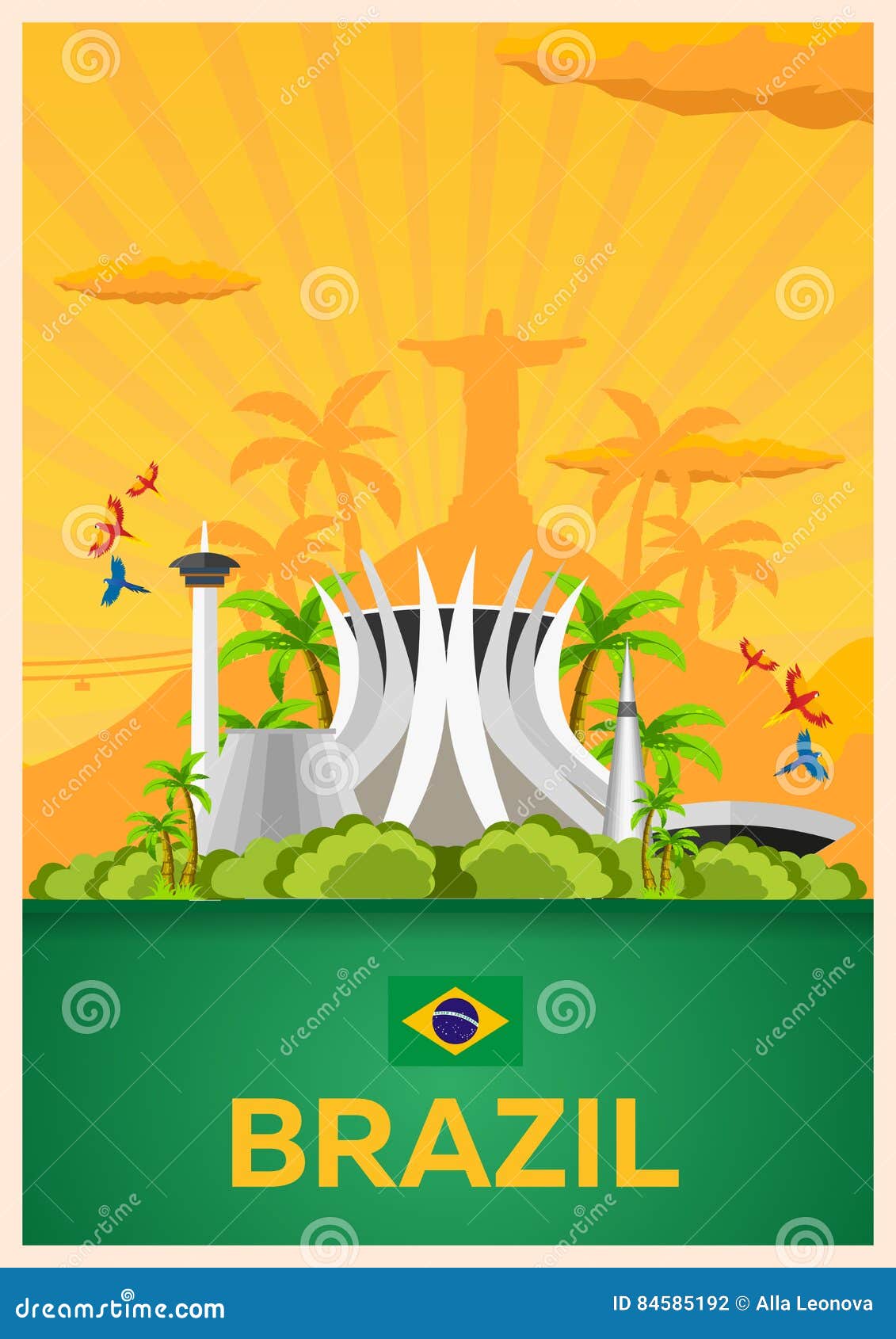 Travel Poster To Brazil. Vector Flat Illustration. Stock Illustration ...