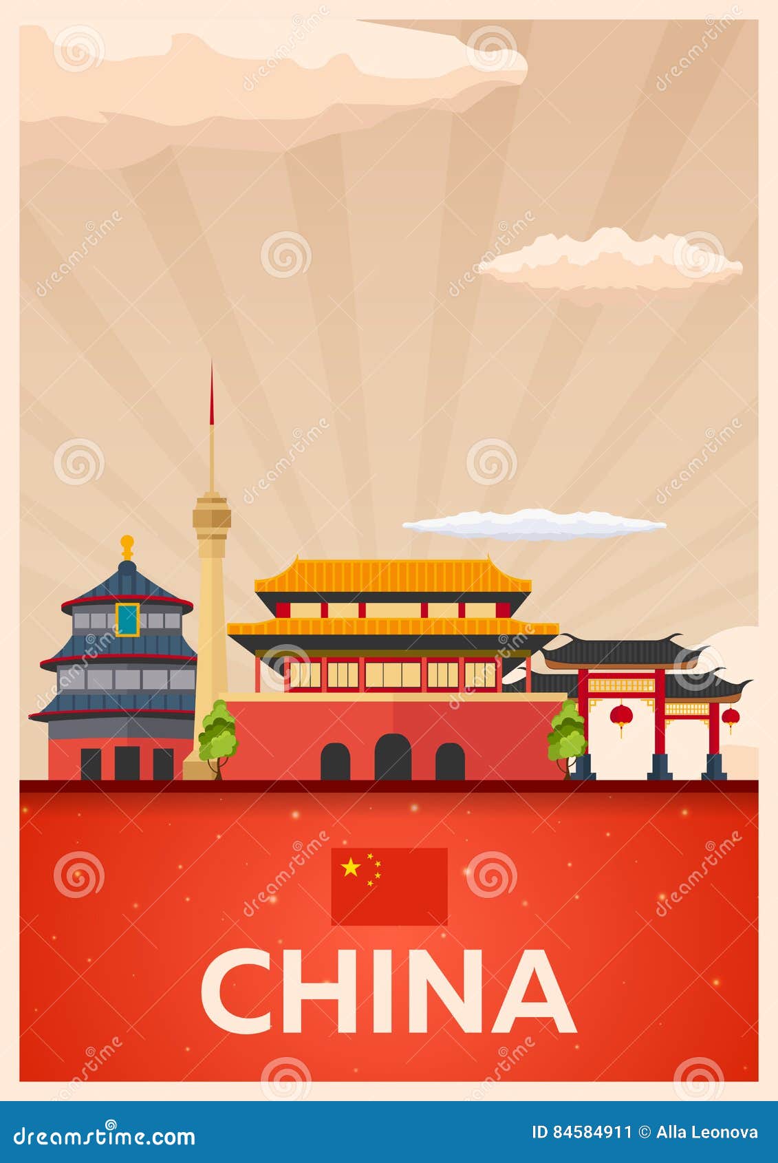 Travel Poster To China. Vector Flat Illustration. | CartoonDealer.com ...