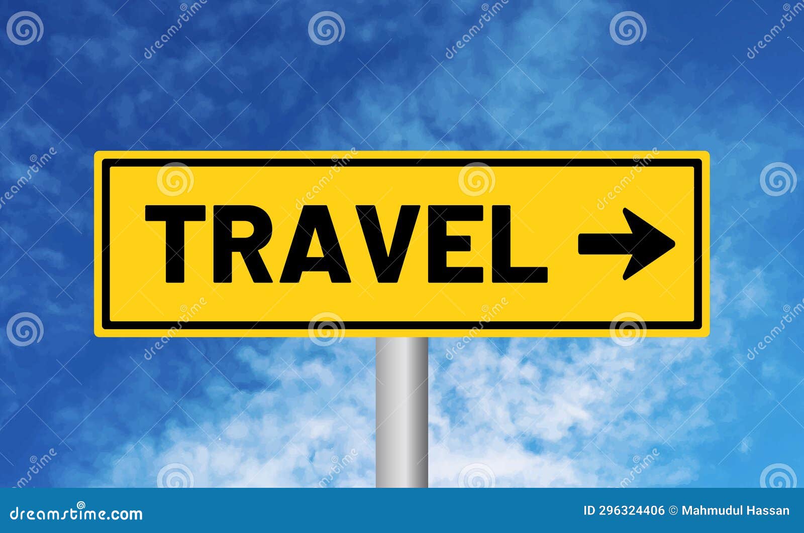 Travel Road Sign on Sky Background Stock Photo - Image of guidepost ...