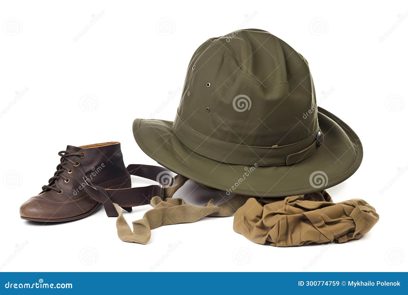 Travel Set Isolated on White Background. Hat, Backpack and Boots Stock ...